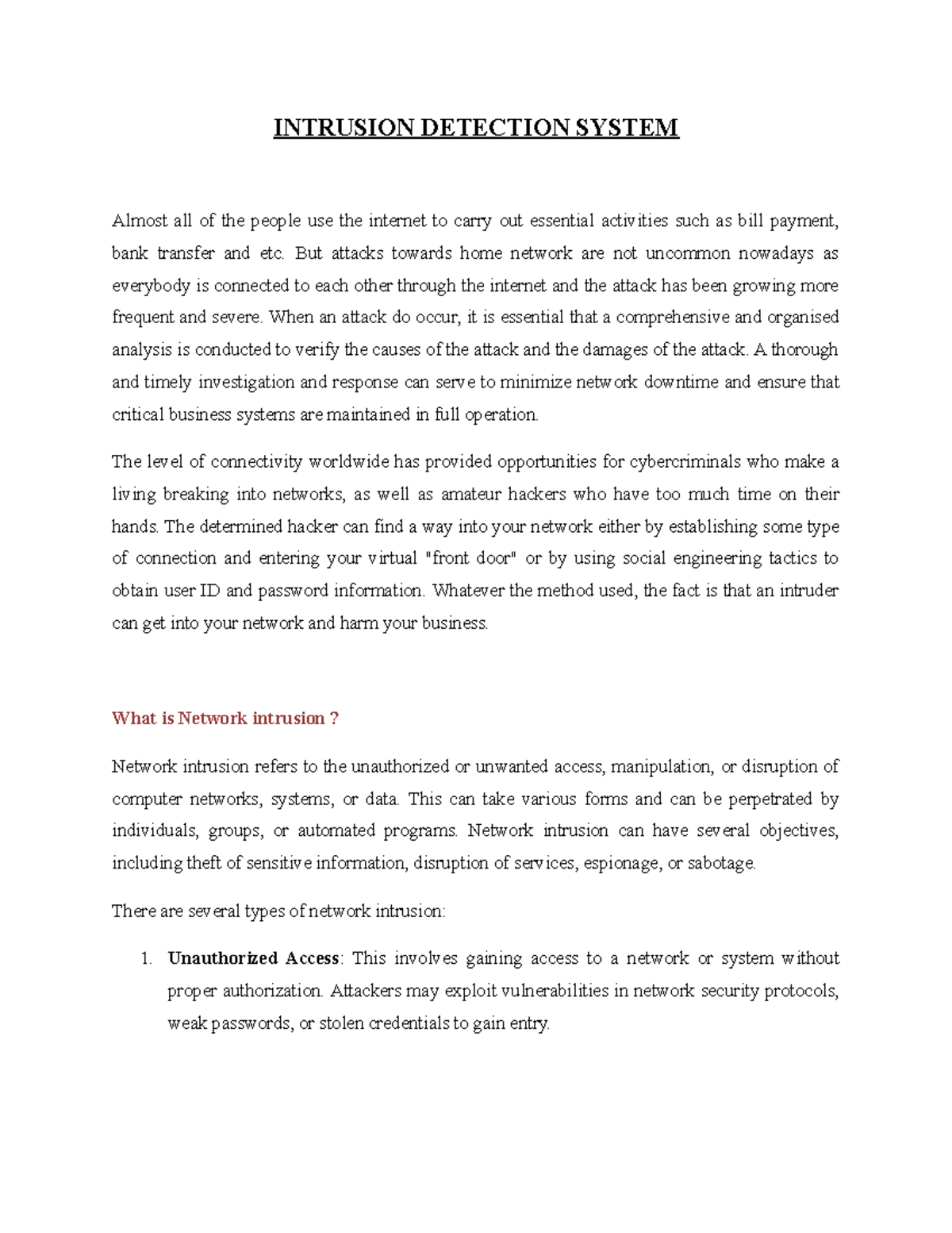 Intrusion Detection System report(1) - INTRUSION DETECTION SYSTEM ...