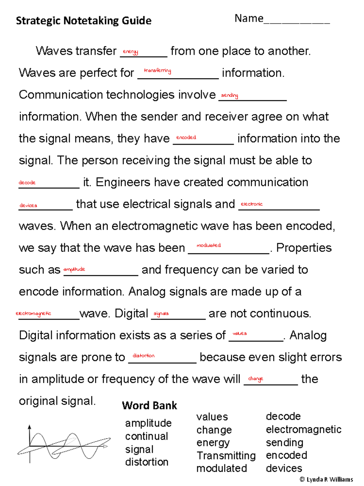 Kami Export - analog-vs - Strategic Notetaking Guide Waves transfer _______ from one place to ...