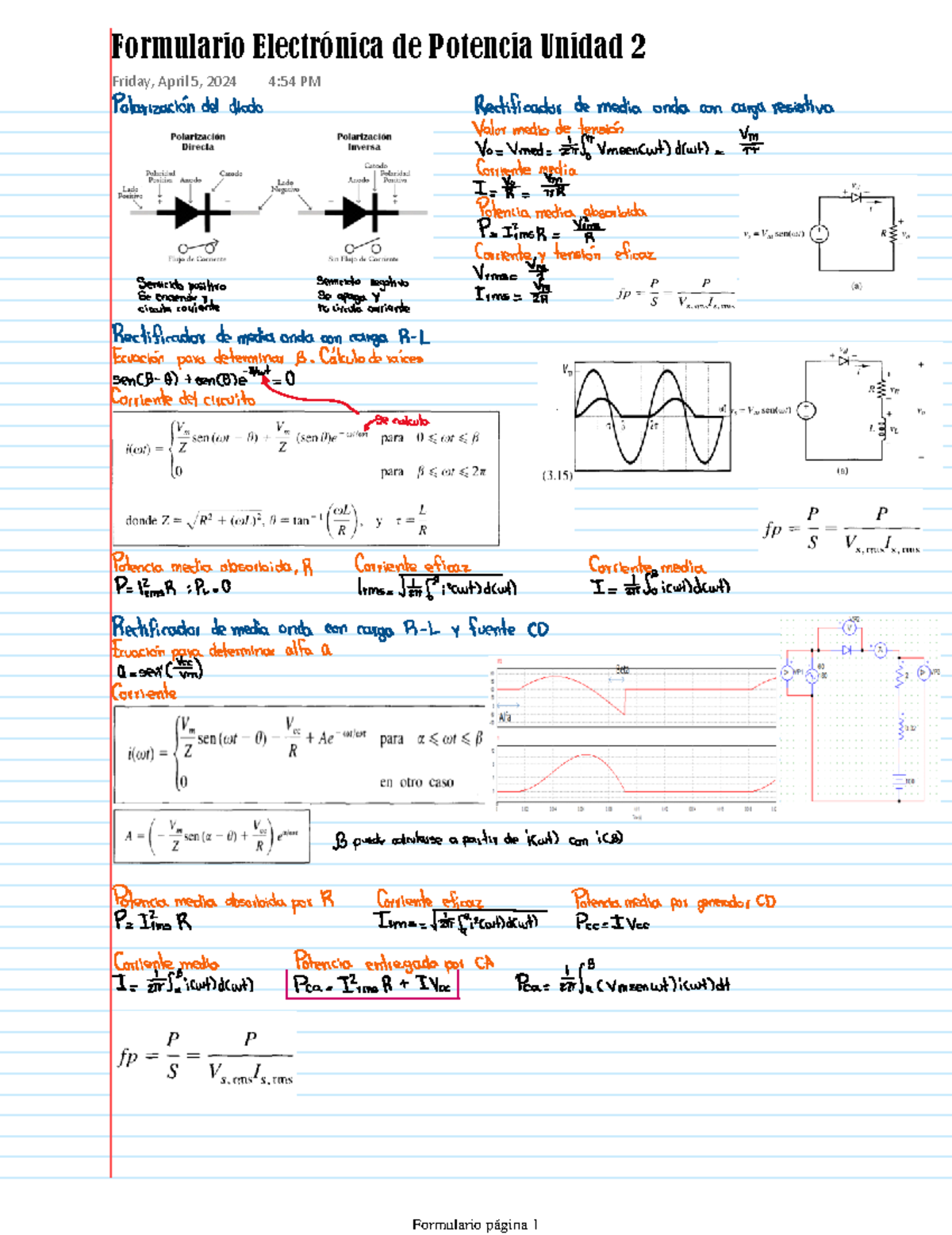 Formulario Electrónica de Potencia Unidad 2 - Electrónica De Potencia ...