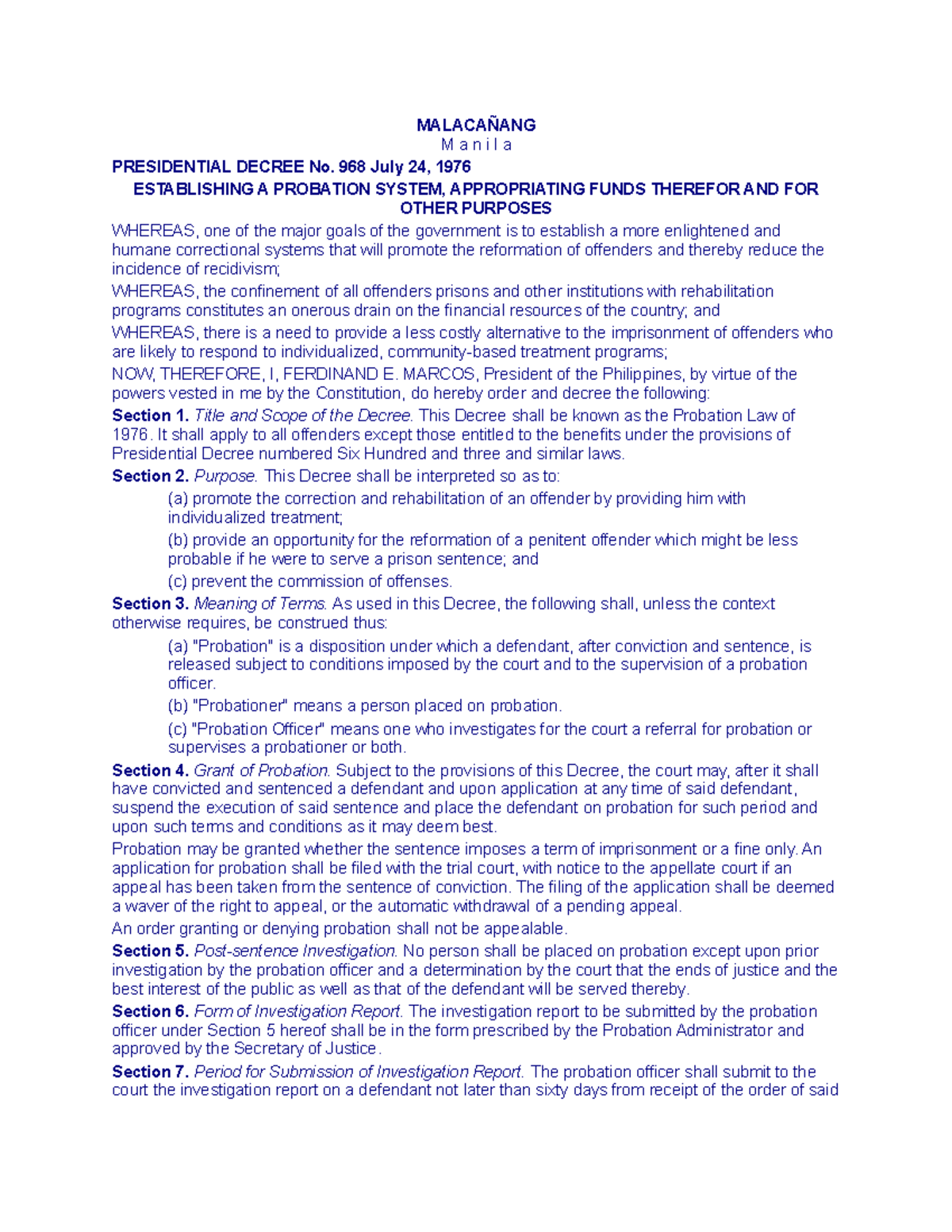 Pd-968 - copy - MALACAÑANG M a n i l a PRESIDENTIAL DECREE No. 968 July ...