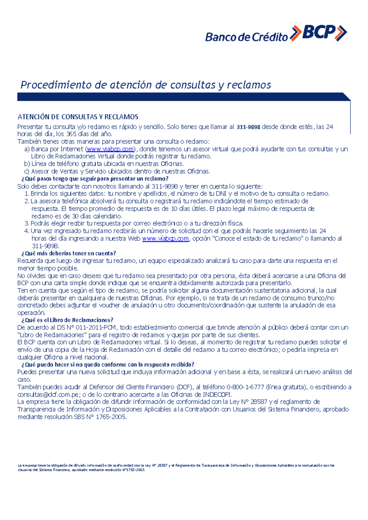 Procedimiento+de+atención+de+consultas+y+reclamos++Via BCP - Procedimiento de atención de ...