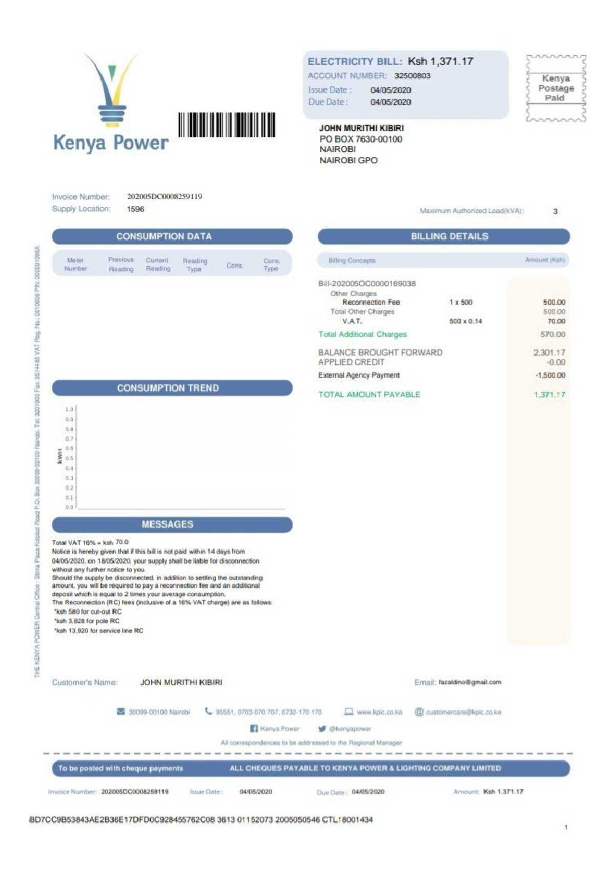 KPLC - kplc reciept for school use ONLY - Information Communication Technology - Studocu