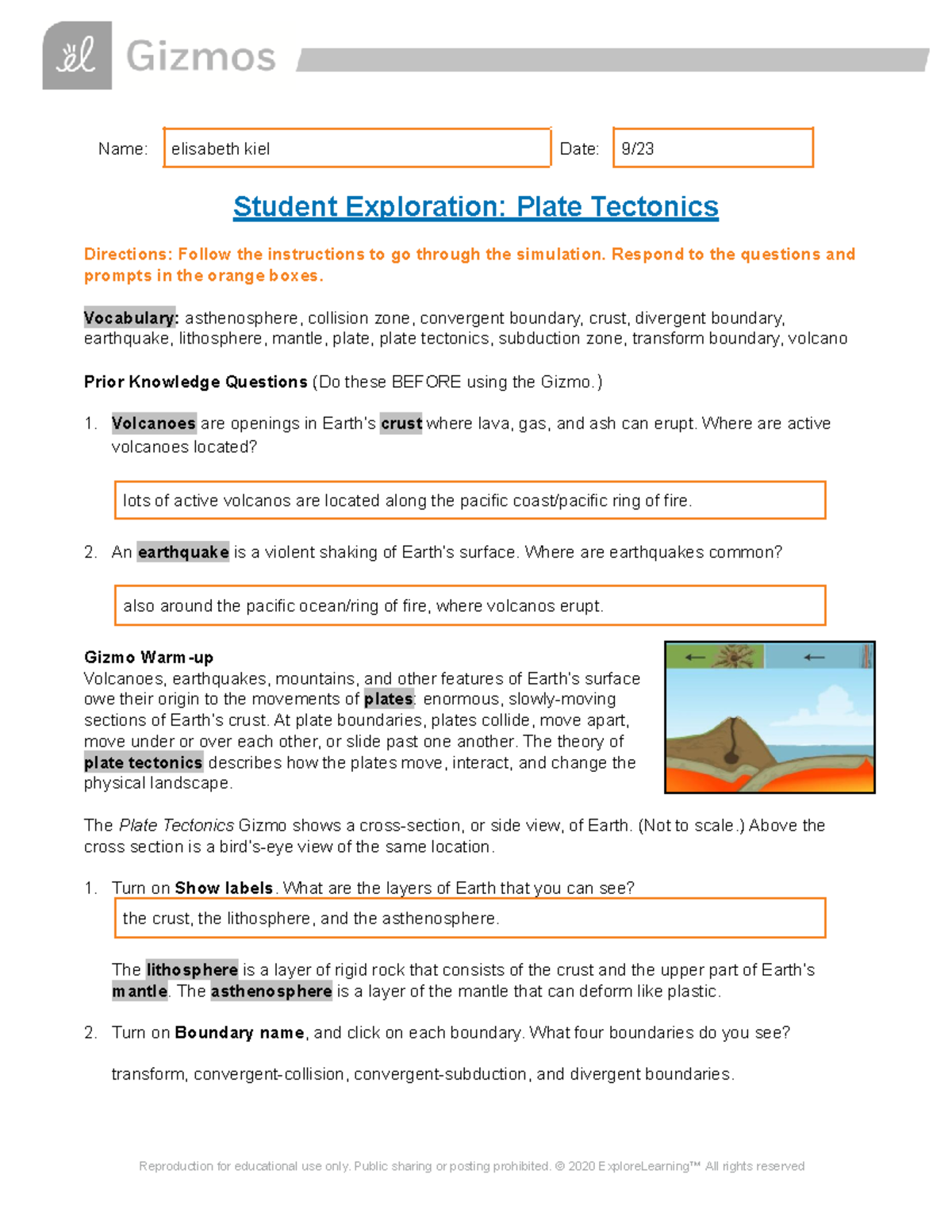 Elisabeth Kiel - Copy of Plate Tectonics SE - Name: elisabeth kiel Date ...