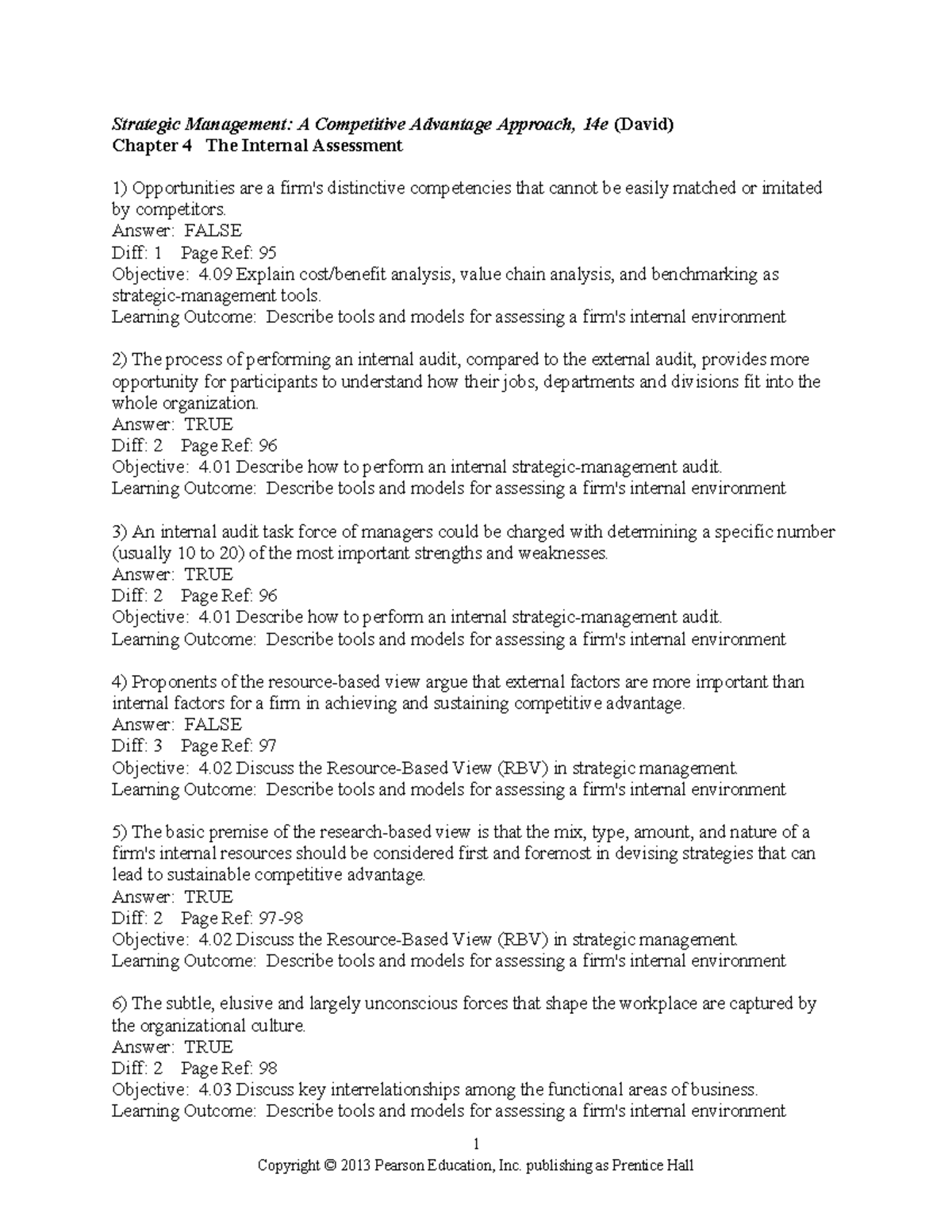 David sm14 tb 04 - Test bank - Strategic Management: A Competitive ...
