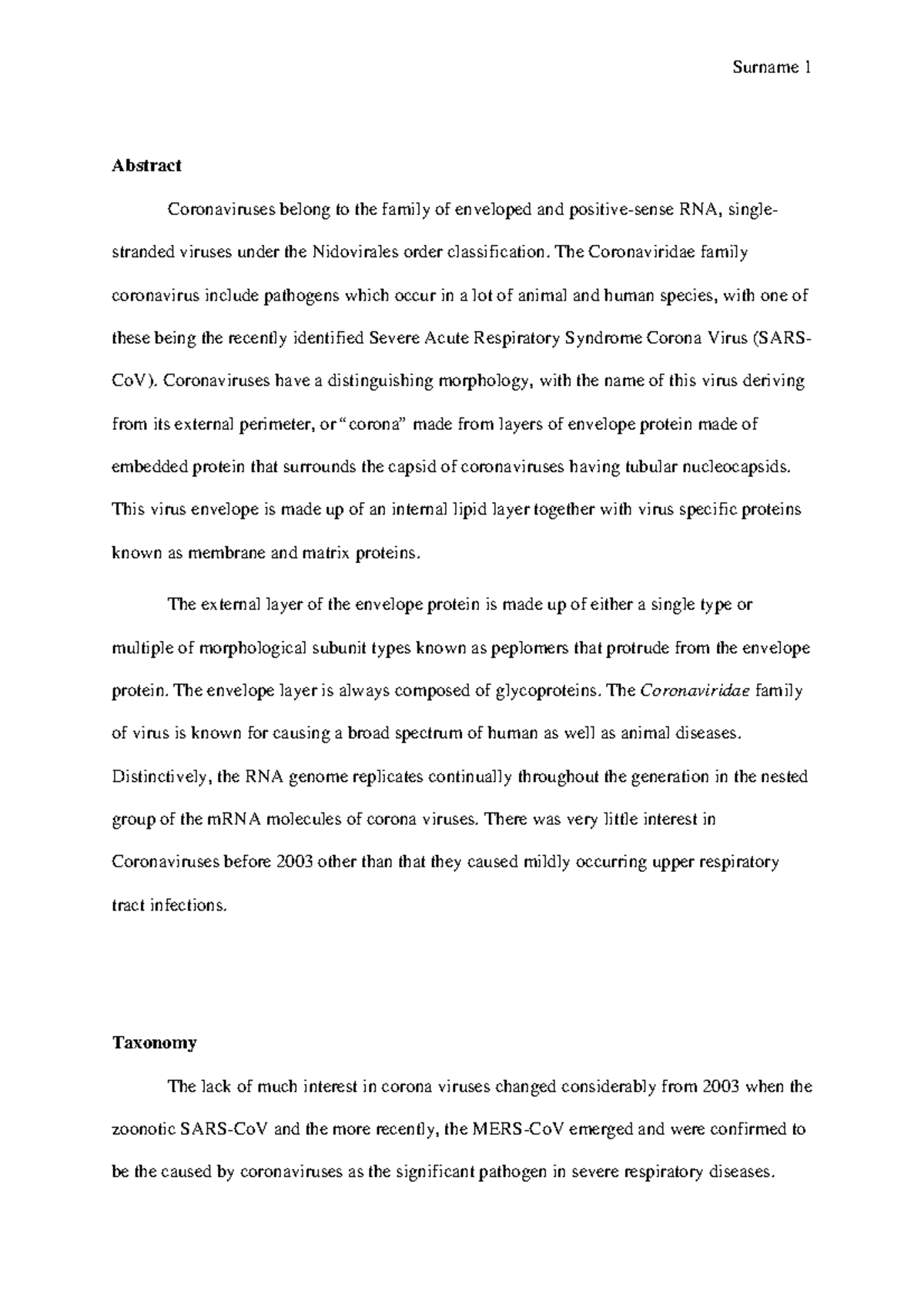 335363 Coronavirus Pathogenesis Paper - Abstract Coronaviruses belong ...