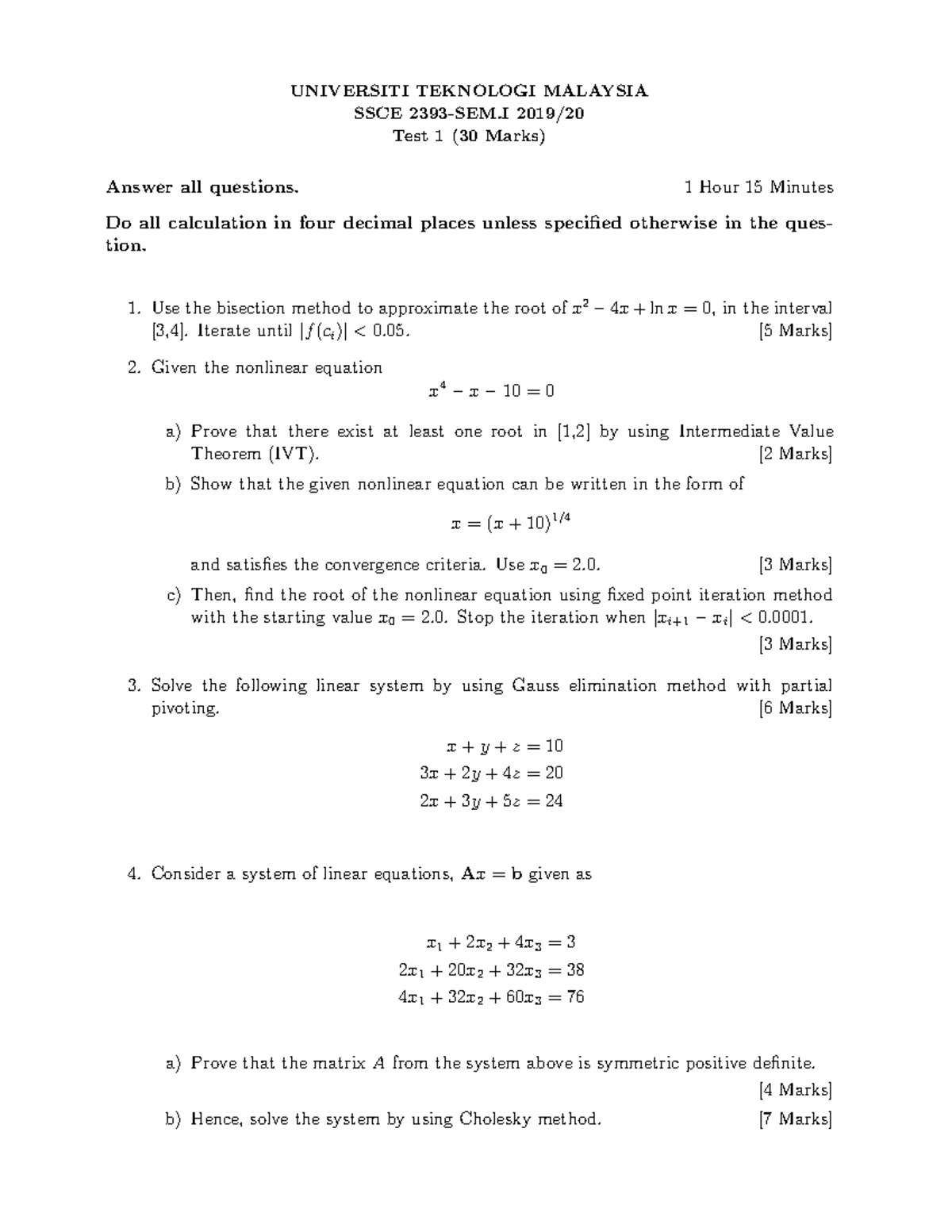 SSCE2393 Test 1 Past Year 2019 :2020 Question - UNIVERSITI TEKNOLOGI ...