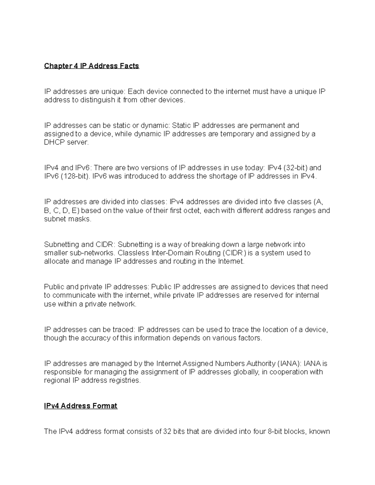 Chapter 4 IP Address Facts - Chapter 4 IP Address Facts IP addresses are unique: Each device ...