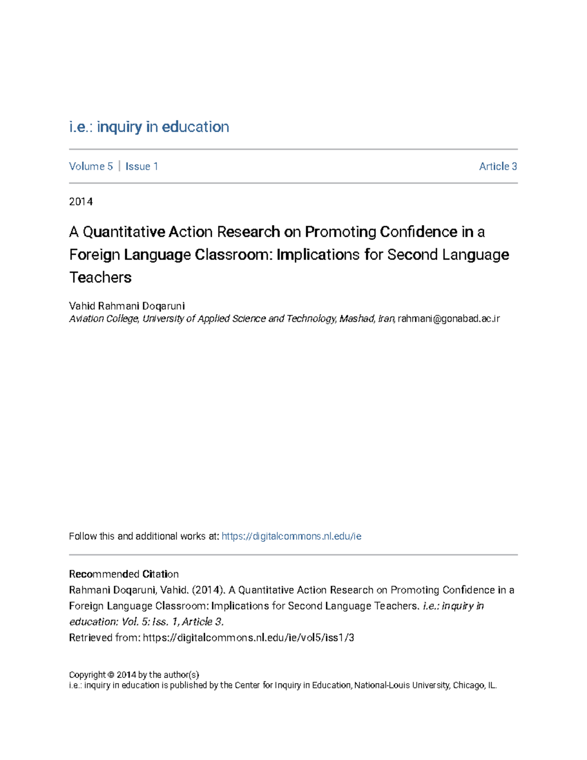 A Quantitative Action Research on Promoting Confidence - i.: inquiry in ...