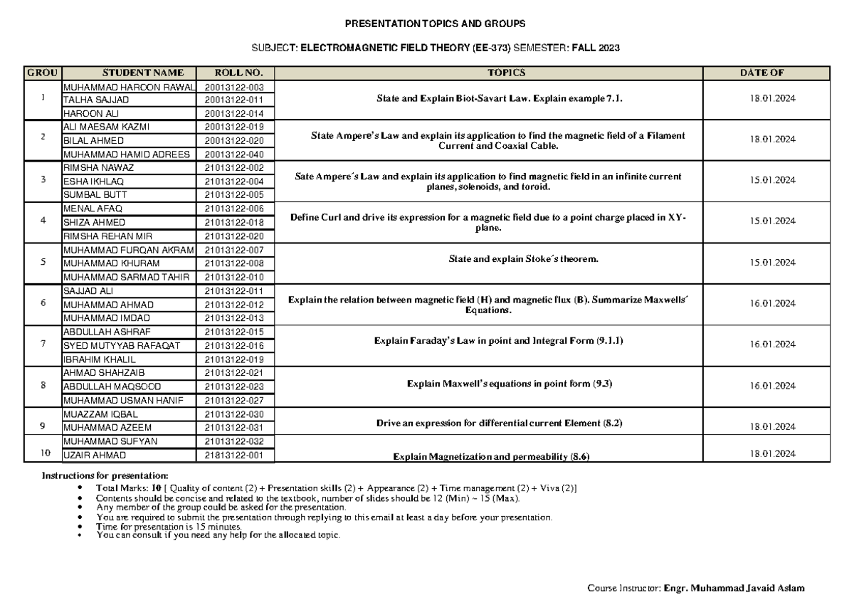 1. Presentation with dates EMT EE373 Fall 2022 - PRESENTATION TOPICS ...