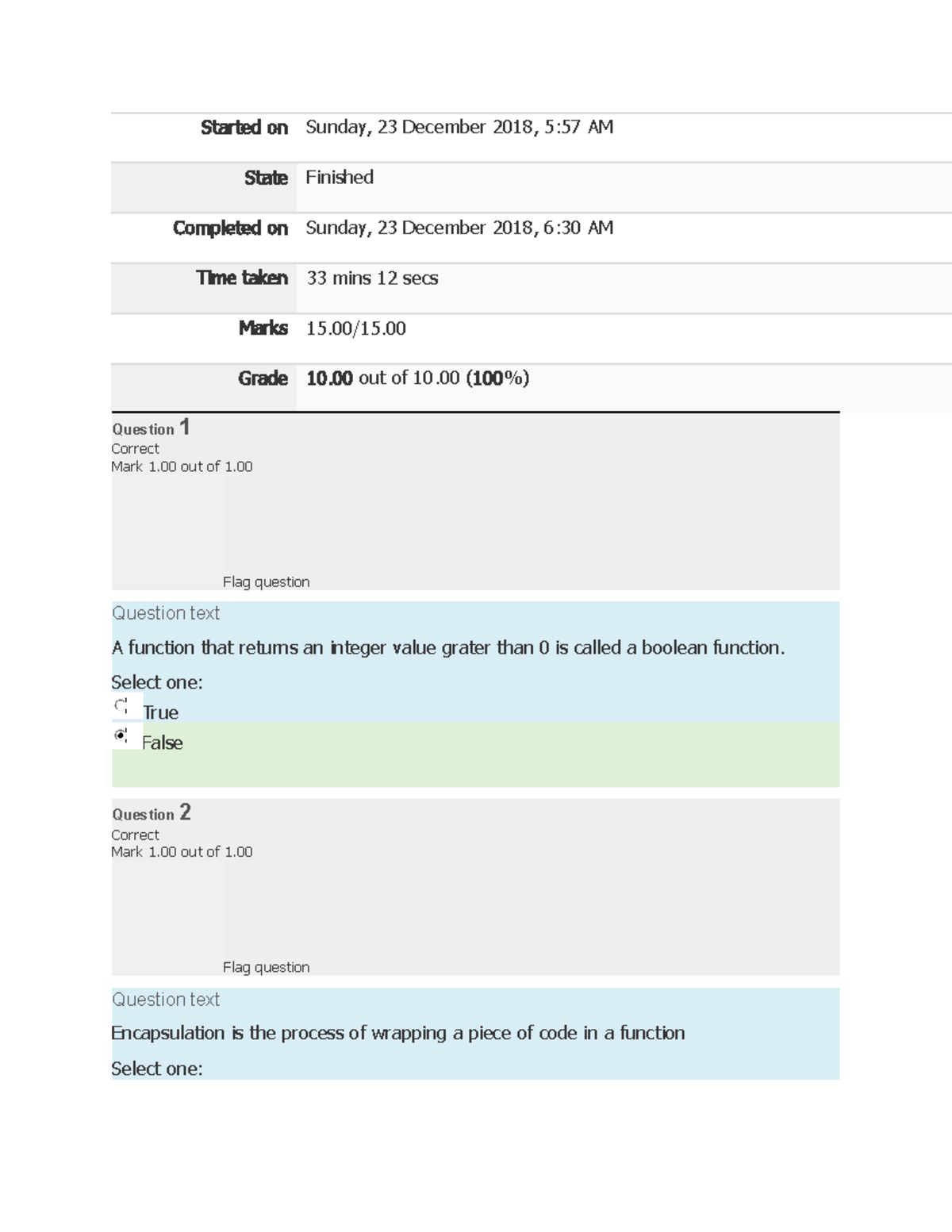 SELF QUIZ UNIT 6 CS1101 - Started on Sunday, 23 December 2018, 5:57 AM ...