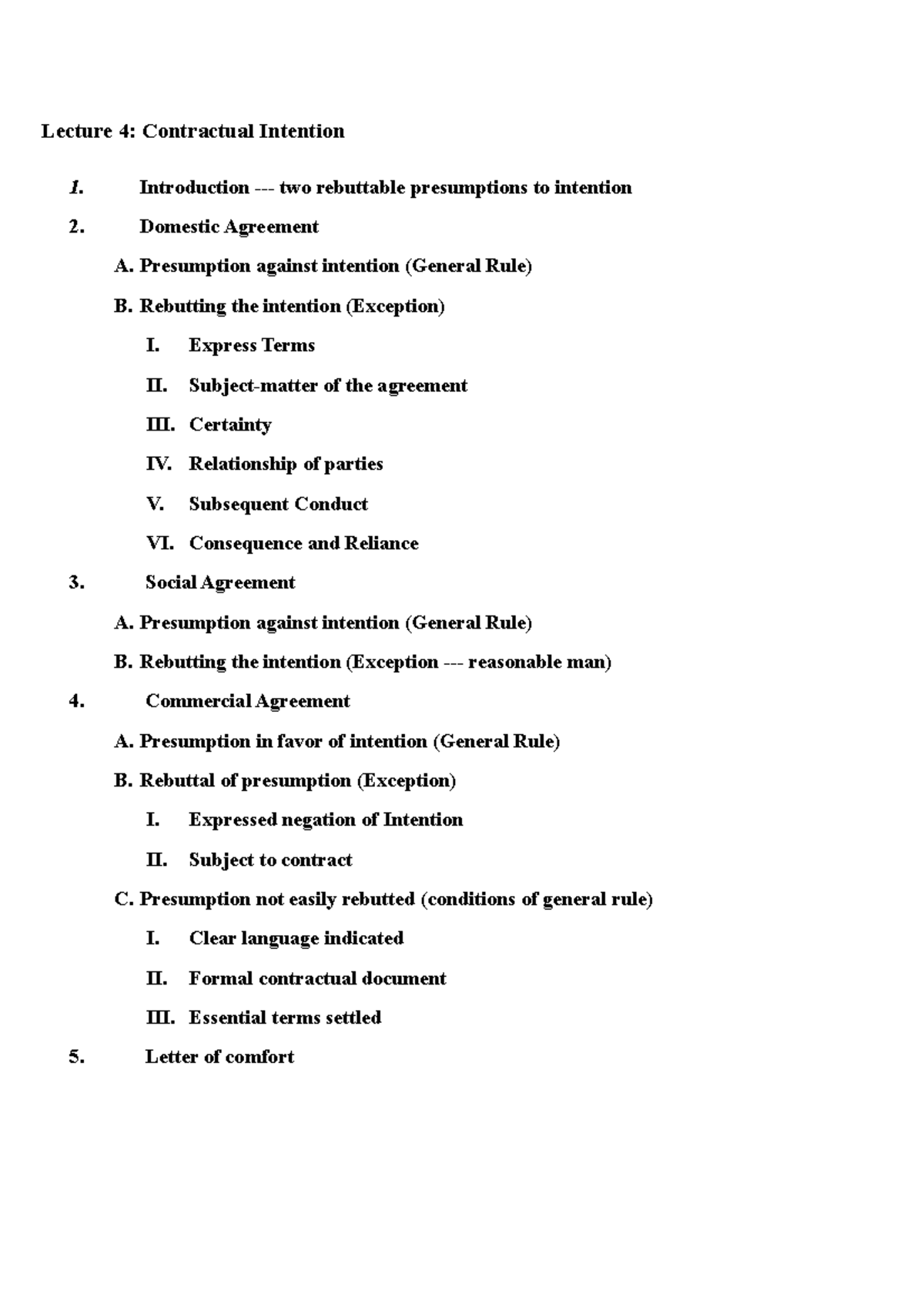 Lecture 4 Contractual Intention - Lecture 4: Contractual Intention 1 ...