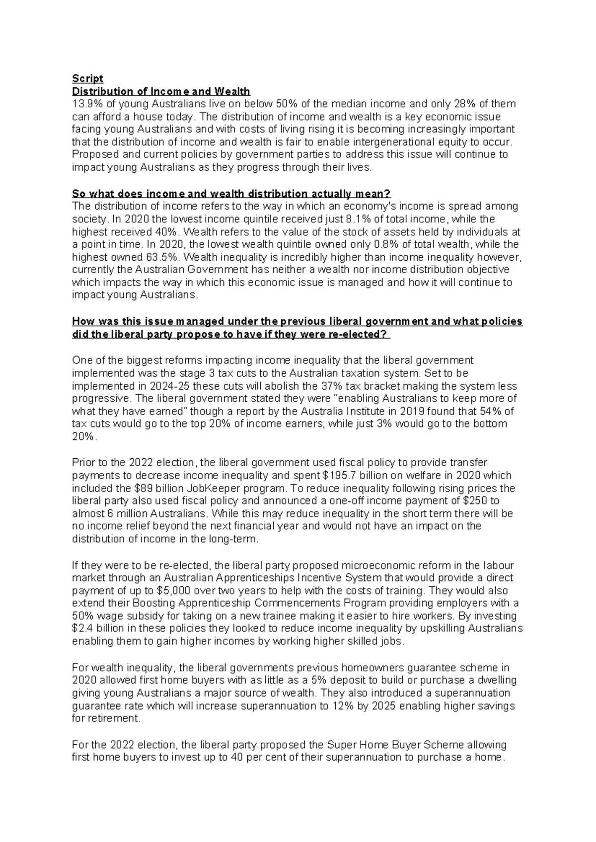 Economics Task 3 Script - Script Distribution of Income and Wealth 13% of young Australians live ...