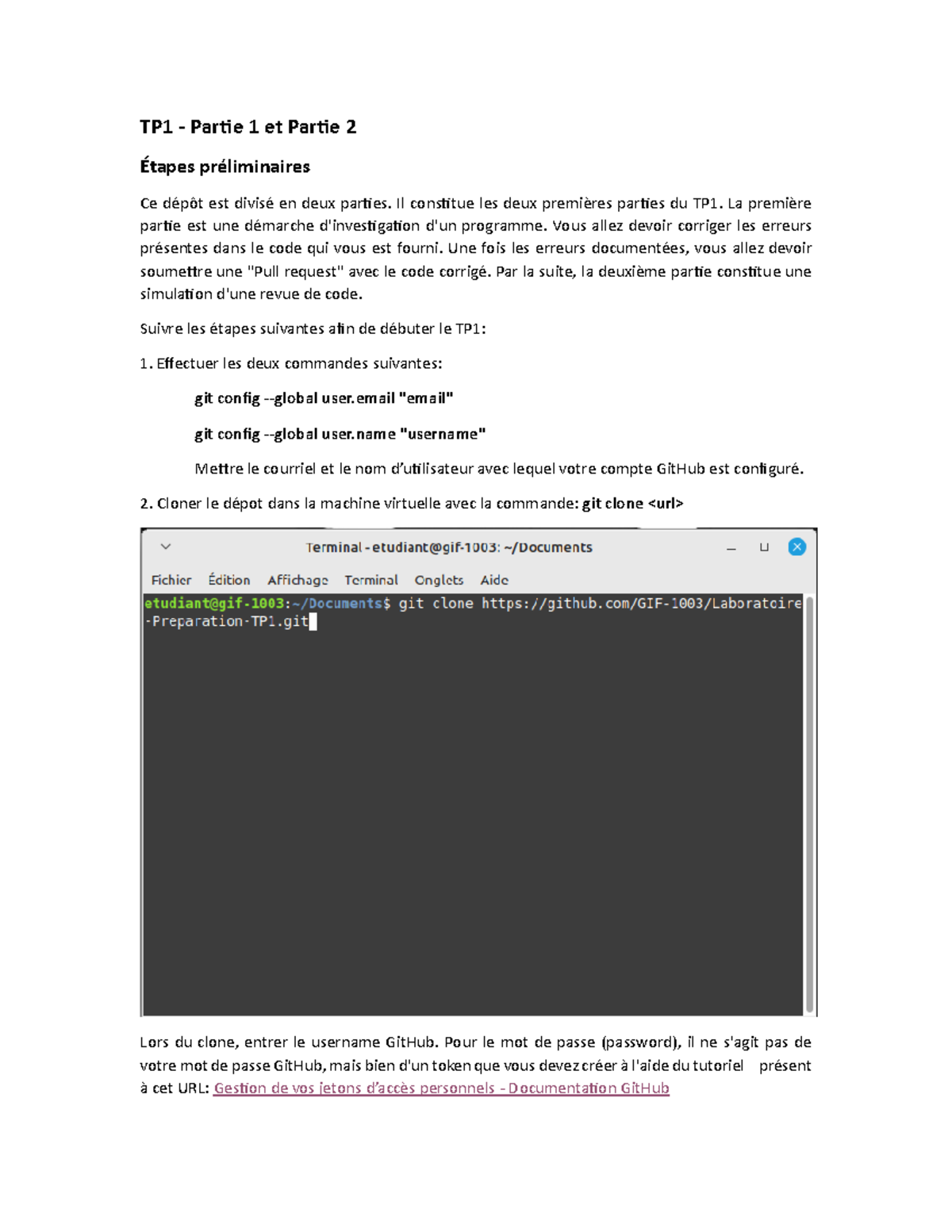 Énoncé - TP1 Partie 1 et 2 - TP1 - Partie 1 et Partie 2 Étapes préliminaires Ce dépôt est divisé ...