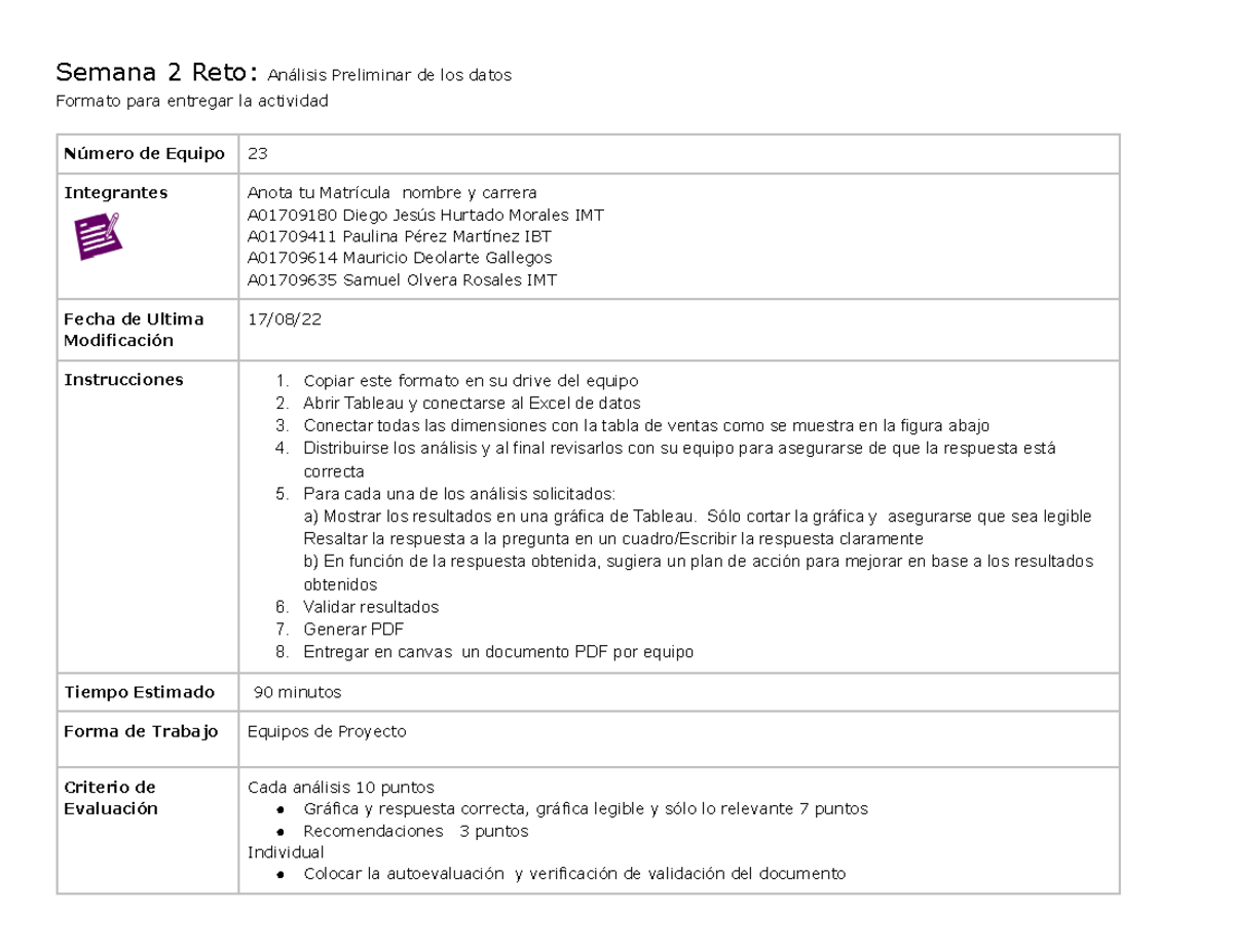 W2 Actividad Reto 23 - b vjbhkjnnjhbjgvcfvgbh - Semana 2 Reto: Análisis ...