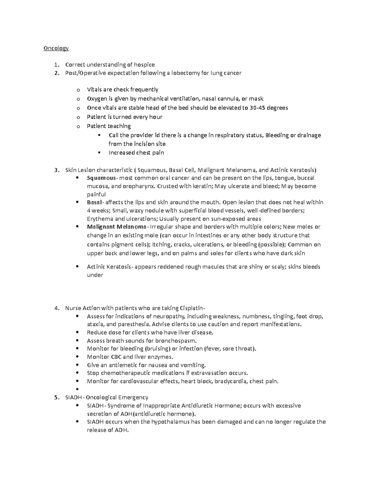 Exam 3 Notes - Oncology/Mental Health - Oncology 1. Correct ...