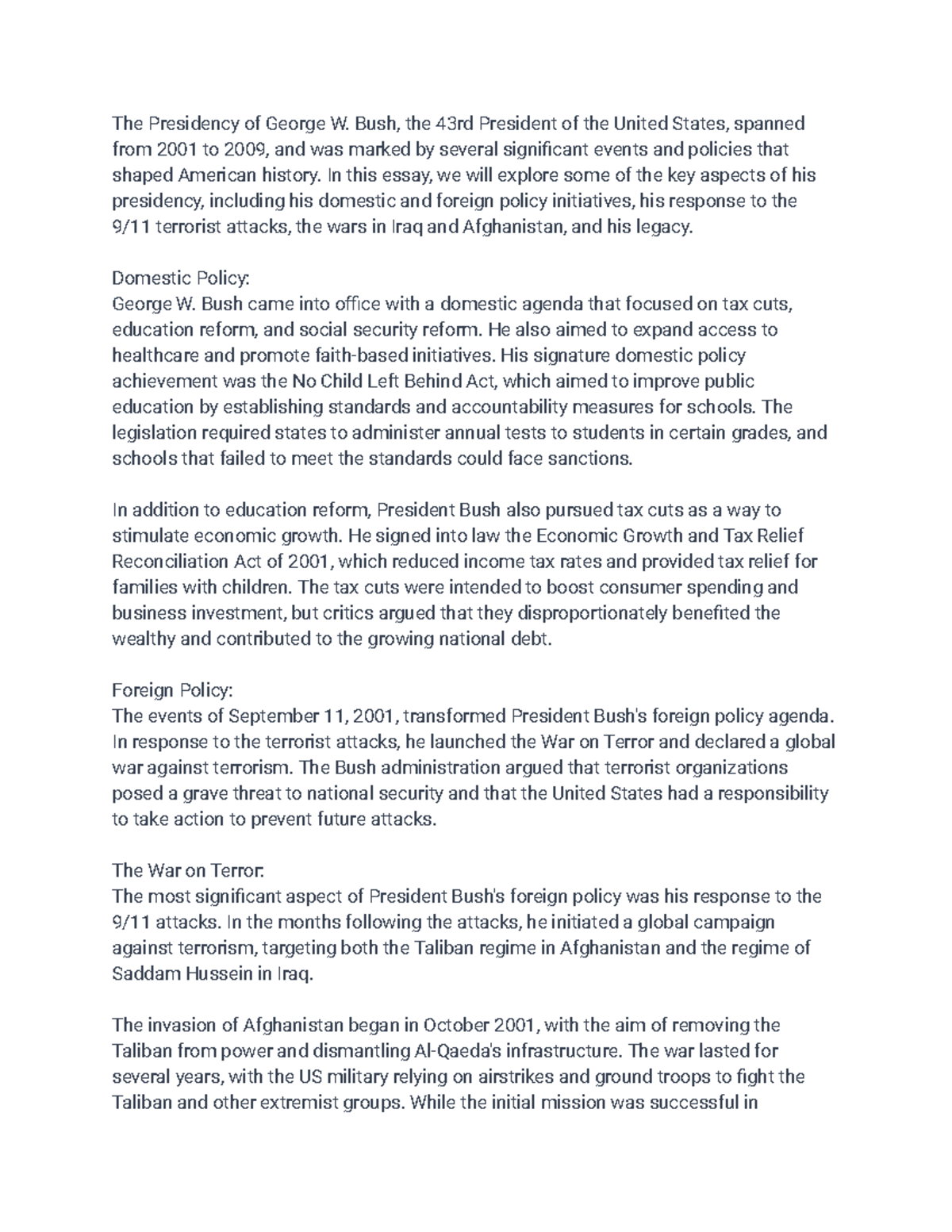 George W Bush Presidency - The Presidency of George W. Bush, the 43rd ...