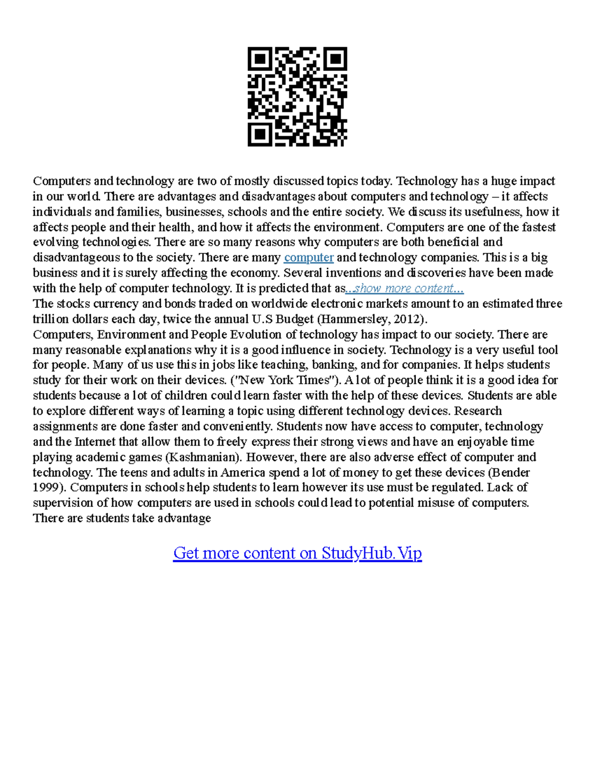 Essay About Computer Technology - Computers and technology are two of ...