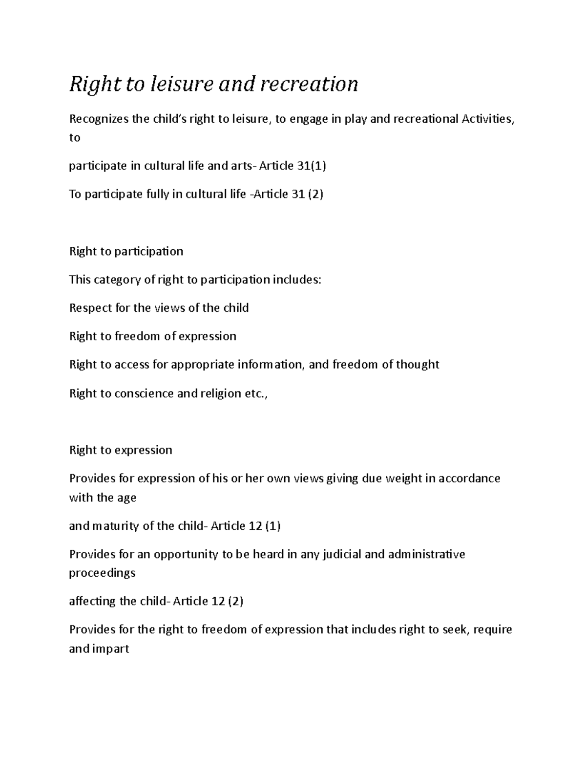 Right to leisure and recreation - Right to leisure and recreation ...