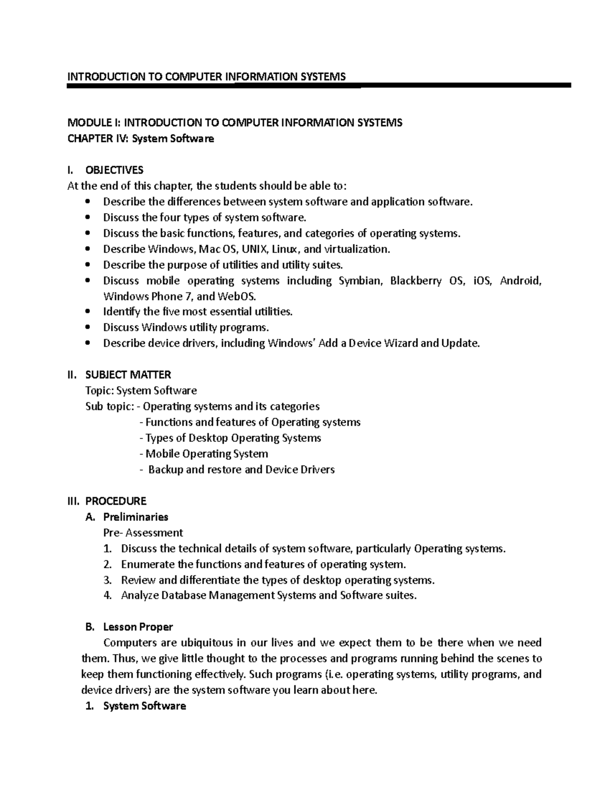 Activity Module for Chapter-4 - INTRODUCTION TO COMPUTER INFORMATION ...