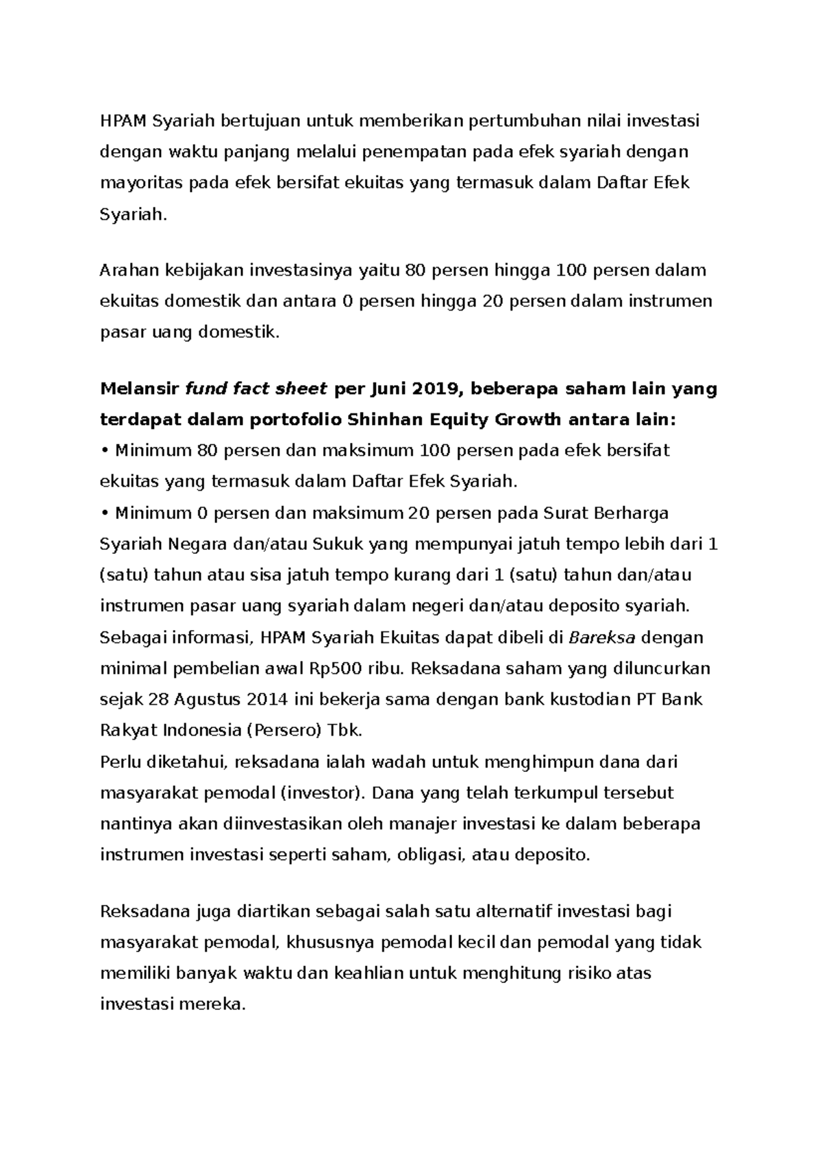 HPAM Syariah bertujuan untuk memberikan pertumbuhan nilai investasi ...
