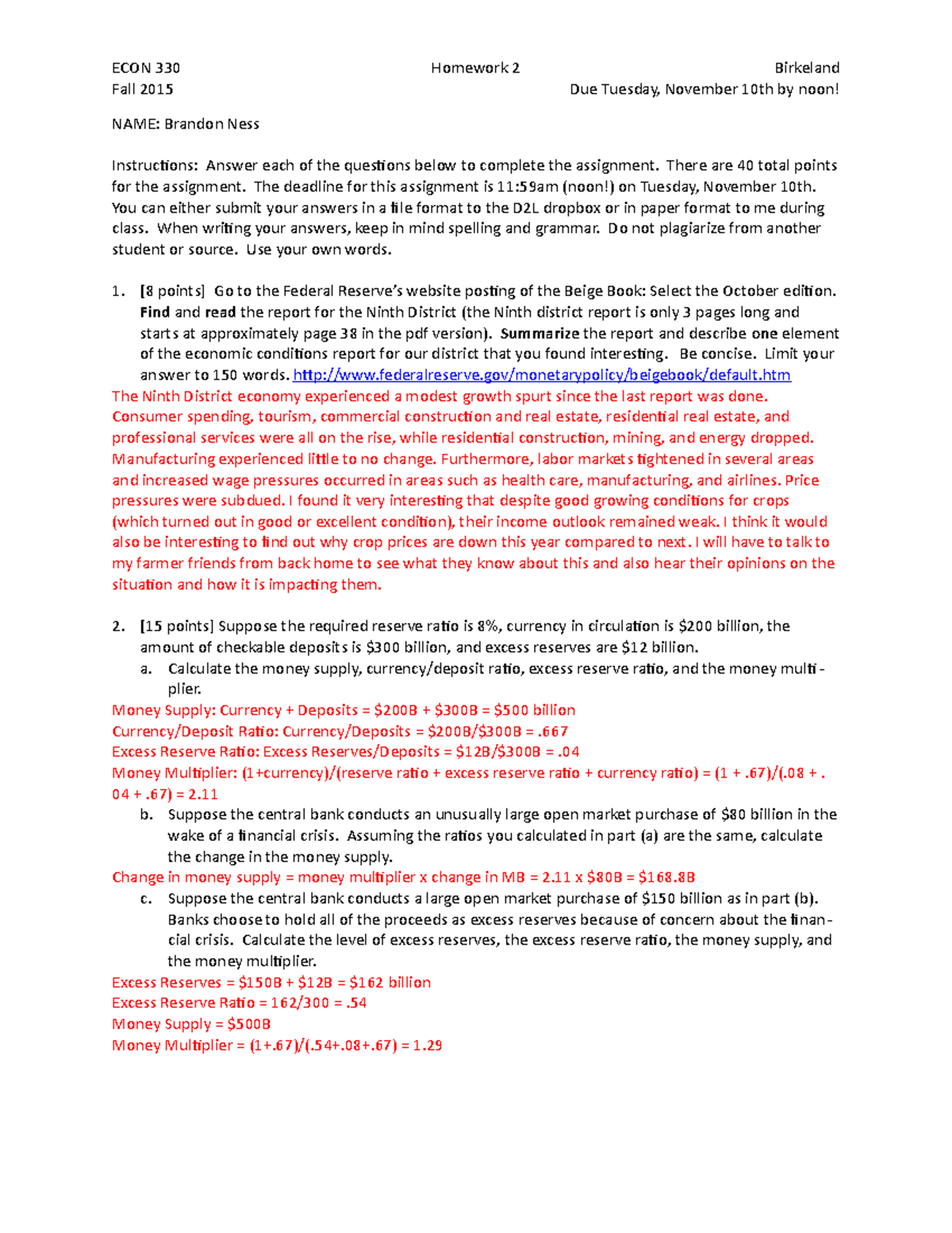 ECON+330+HW3+F15 - Homework assignment. Professor was Dr. Birkeland ...