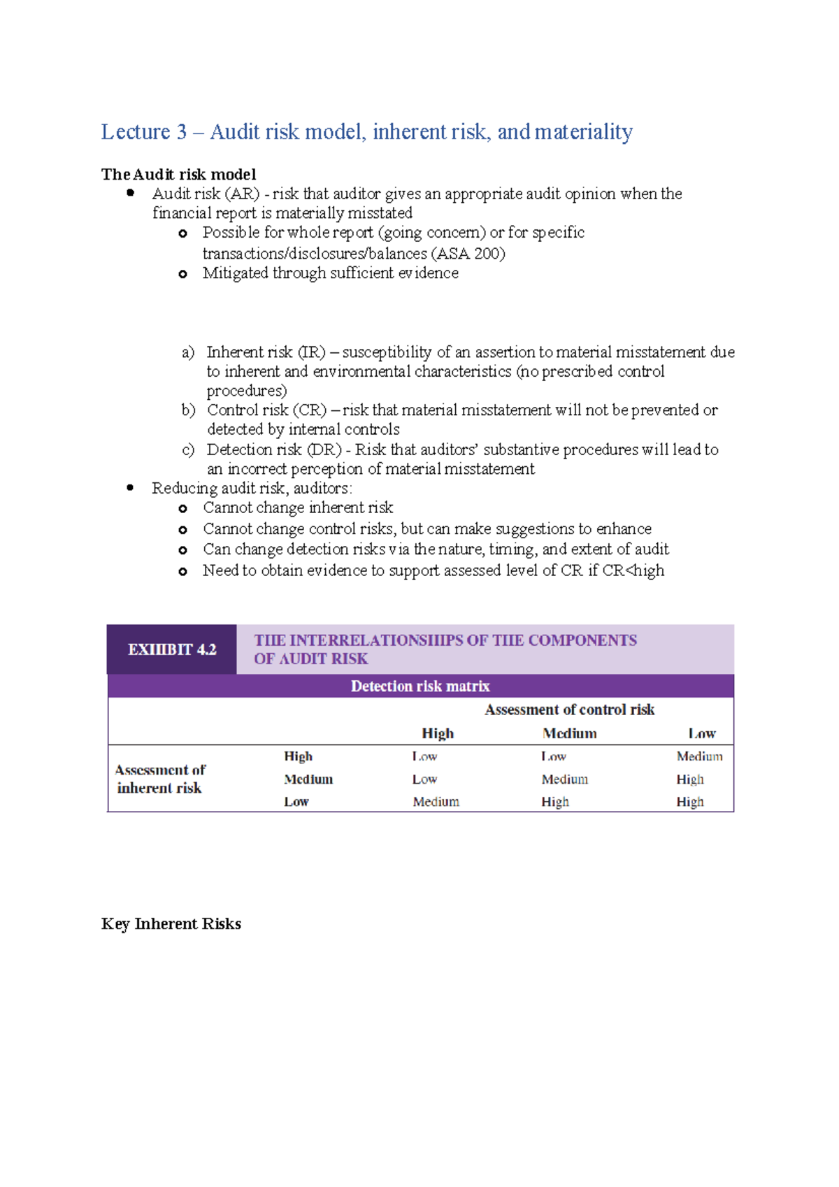 ACCG3040 Week 3 - Lecture Notes - Lecture 3 – Audit risk model ...