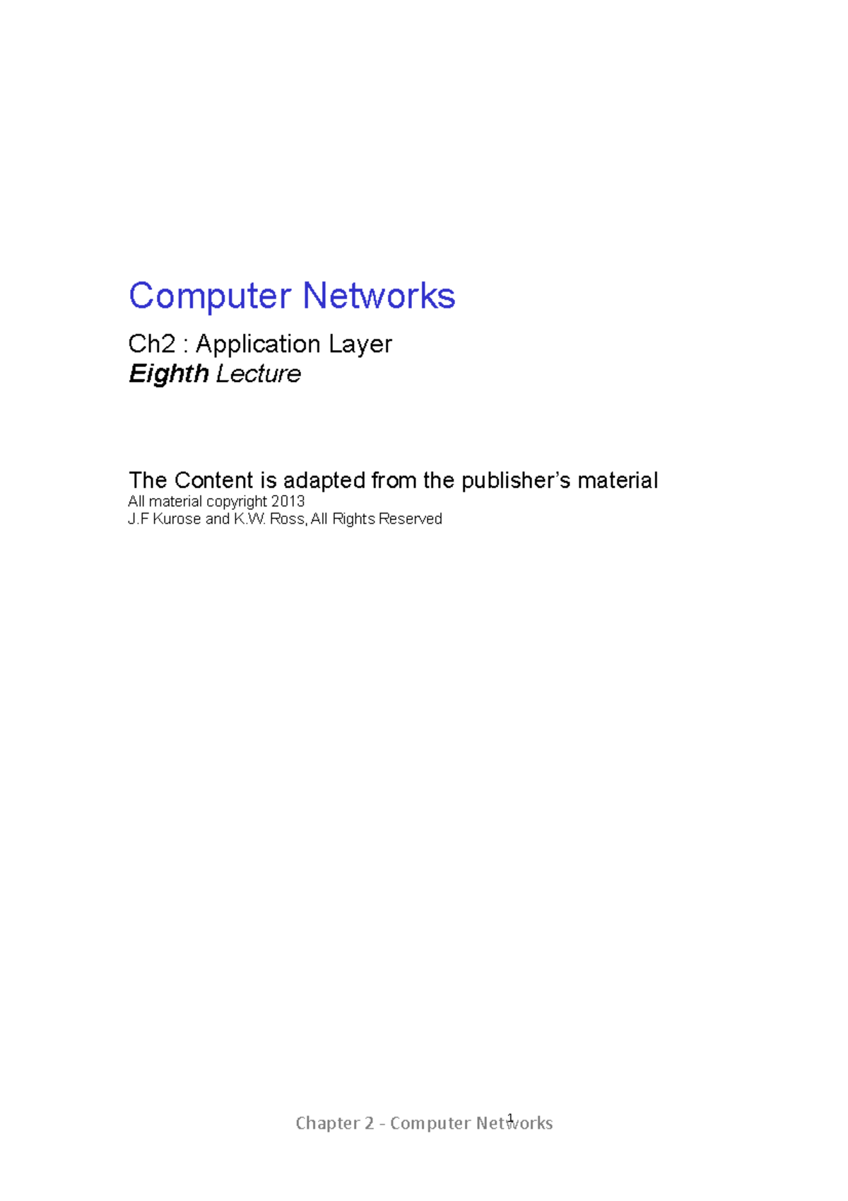Computer Networks - Ch2 H - Computer Networks Ch2 : Application Layer ...