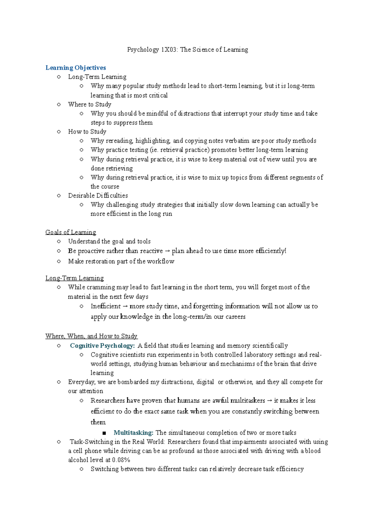 The Science of Learning - Psychology 1X03: The Science of Learning ...