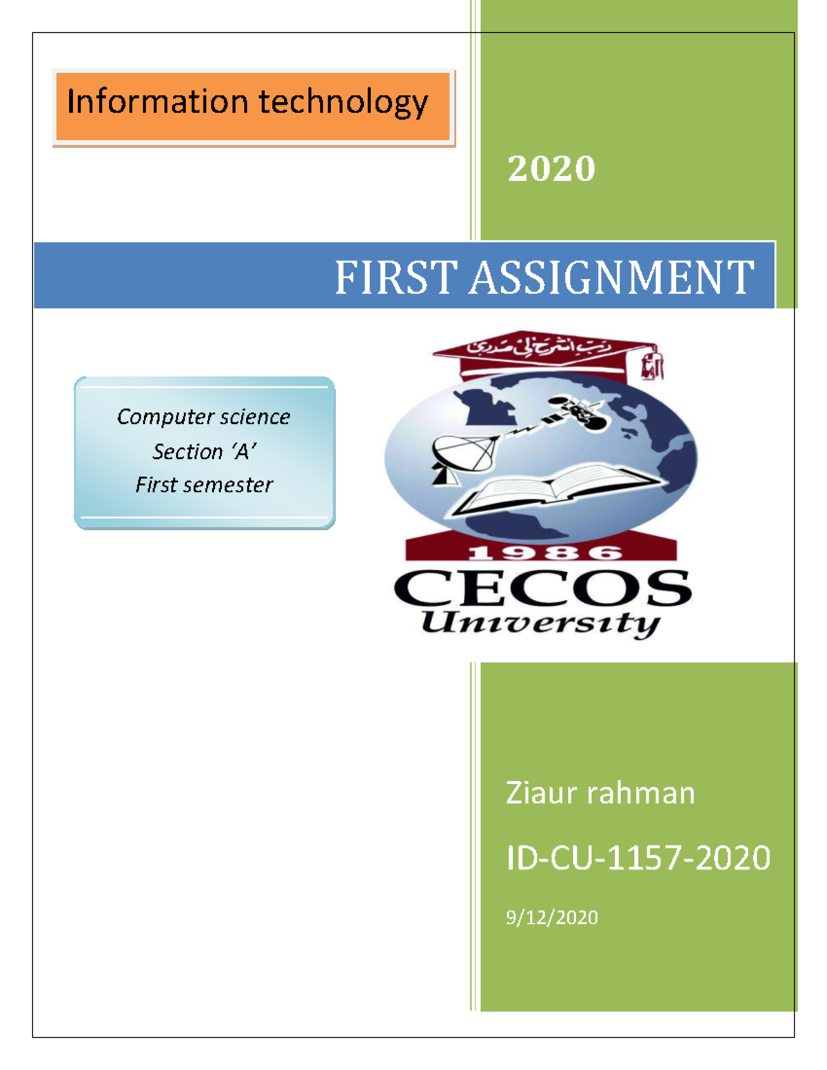ICT first assignment-converted - Information technology 2020 FIRST ...
