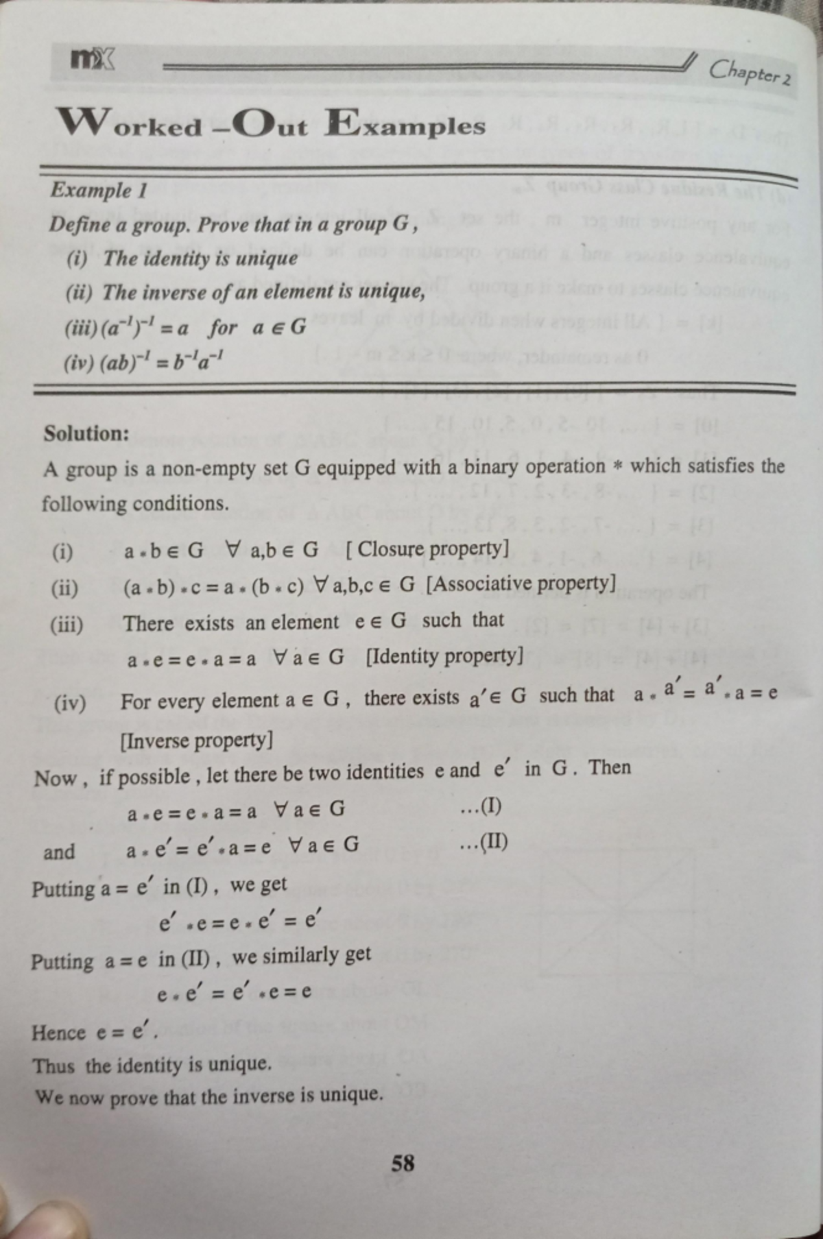 Group Theory Examples - mX Chapter 2 Worked Examples Example 1 Define a group. Prove that in a ...