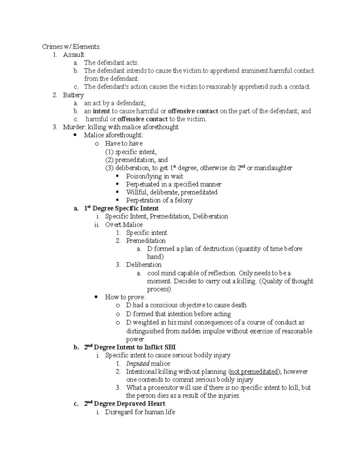 Crimes w elements list - Course overview - Crimes w/ Elements: 1 ...