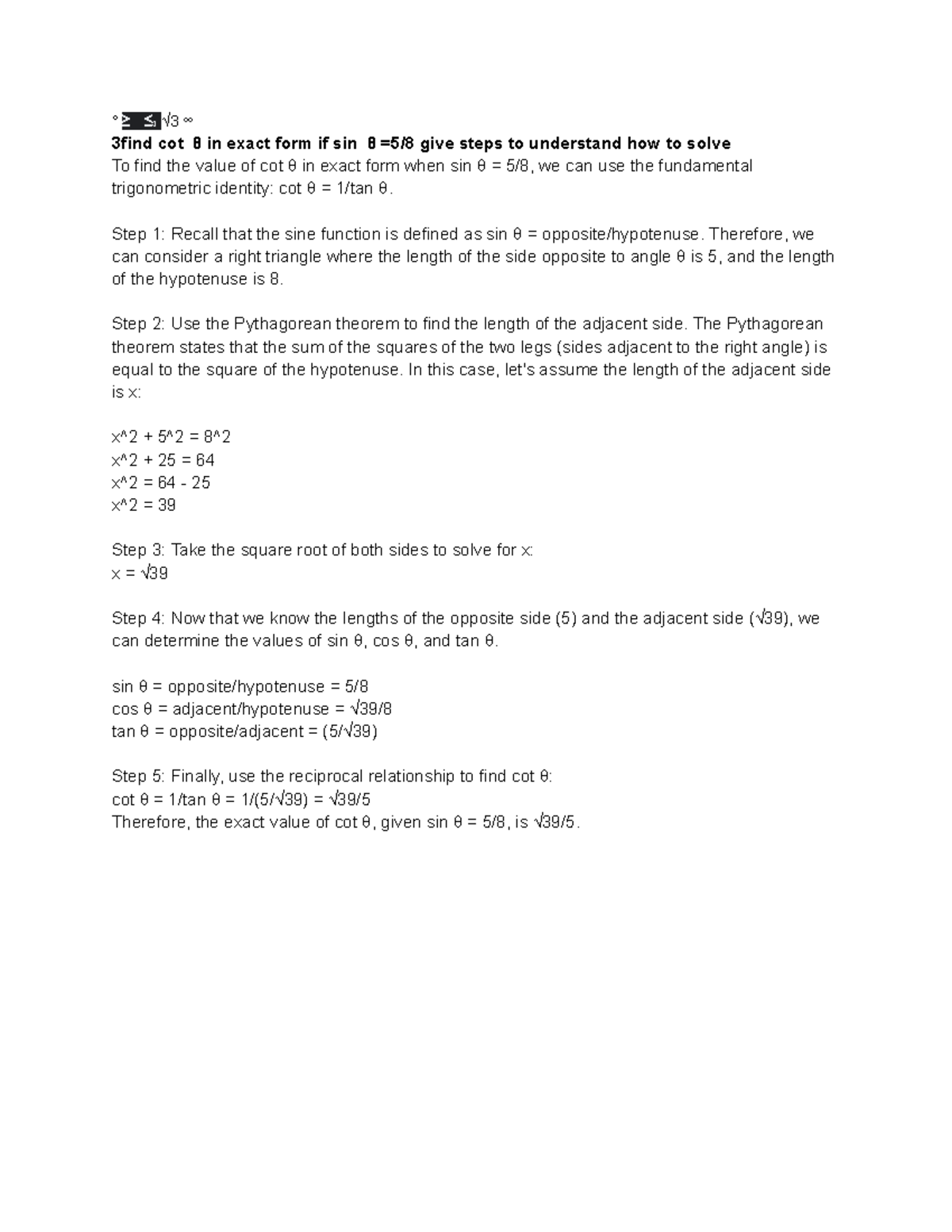 Yr 11 revision maths advance trig - ° ≥ ≤₃ √3 ∞ 3find cot θ in exact ...