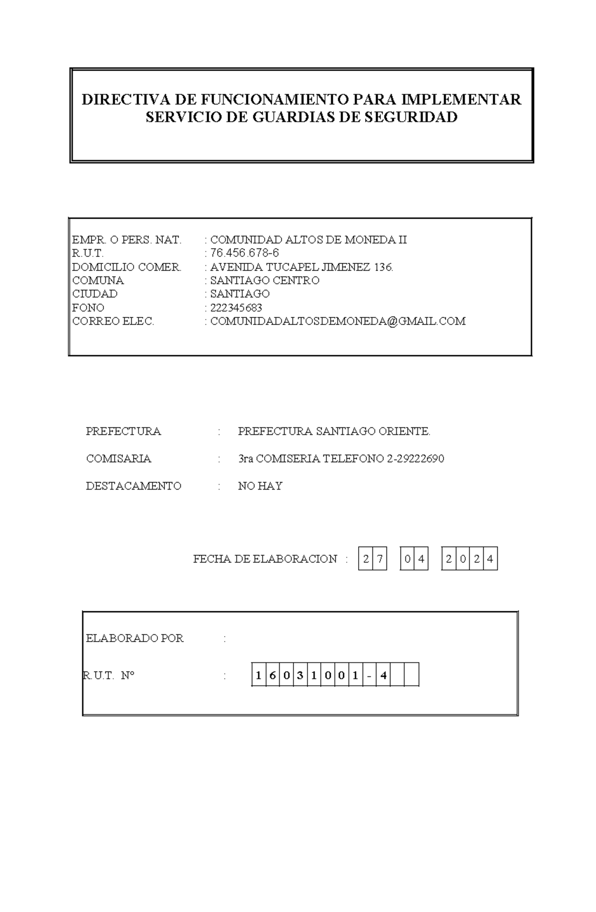 Directiva funcionamienti - DIRECTIVA DE FUNCIONAMIENTO PARA IMPLEMENTAR ...