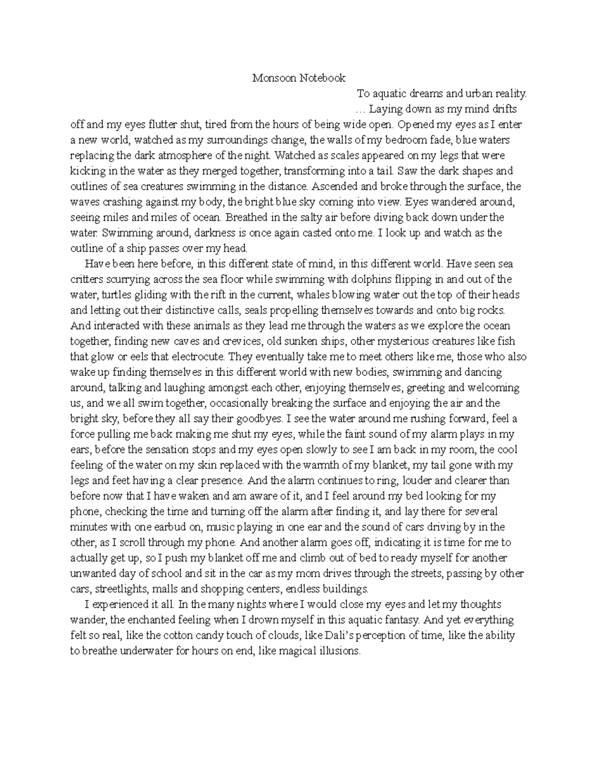 Monsoon Notebook - creative writing essay - Monsoon Notebook To aquatic ...