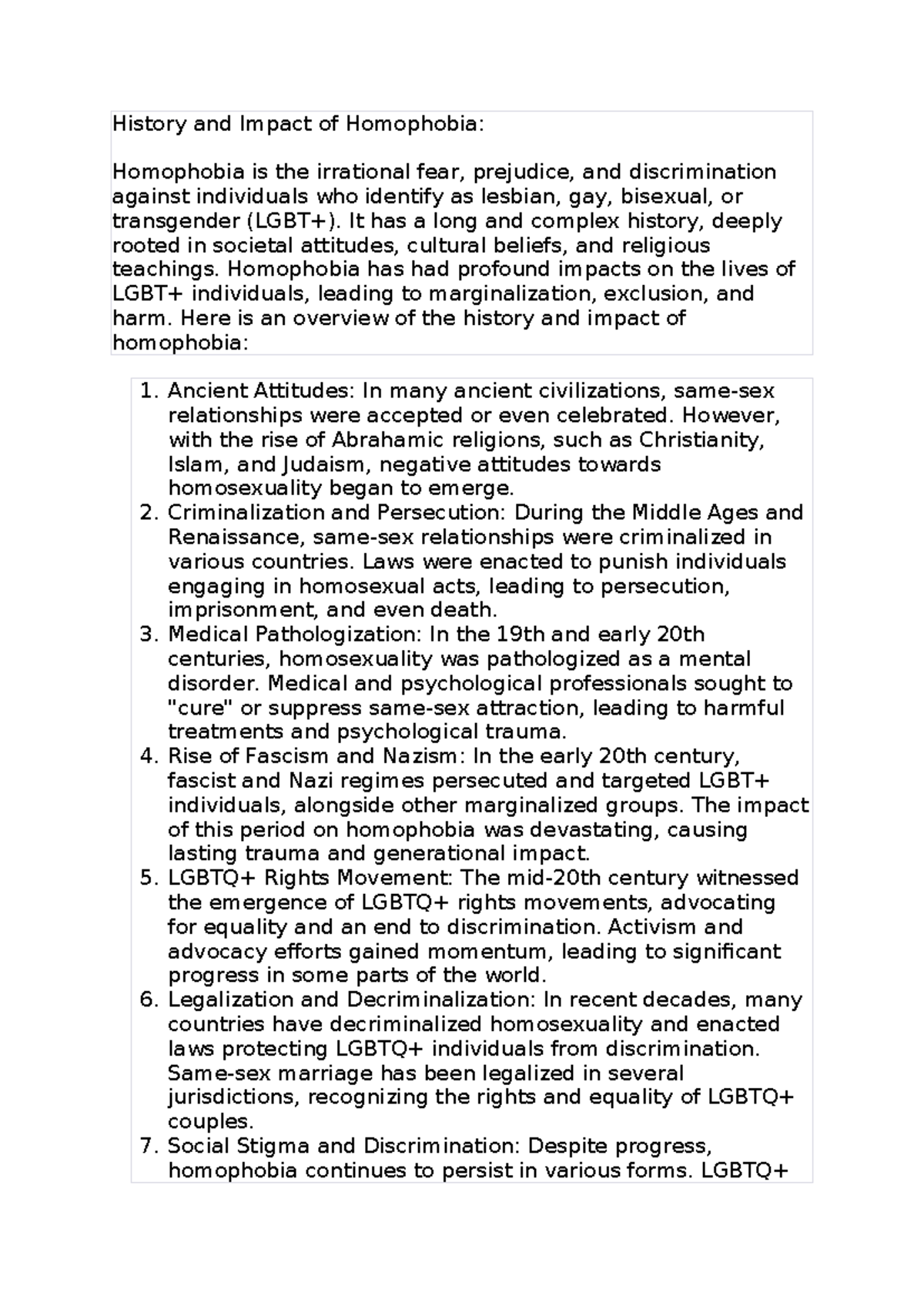 History and impact of homophobia - History and Impact of Homophobia ...