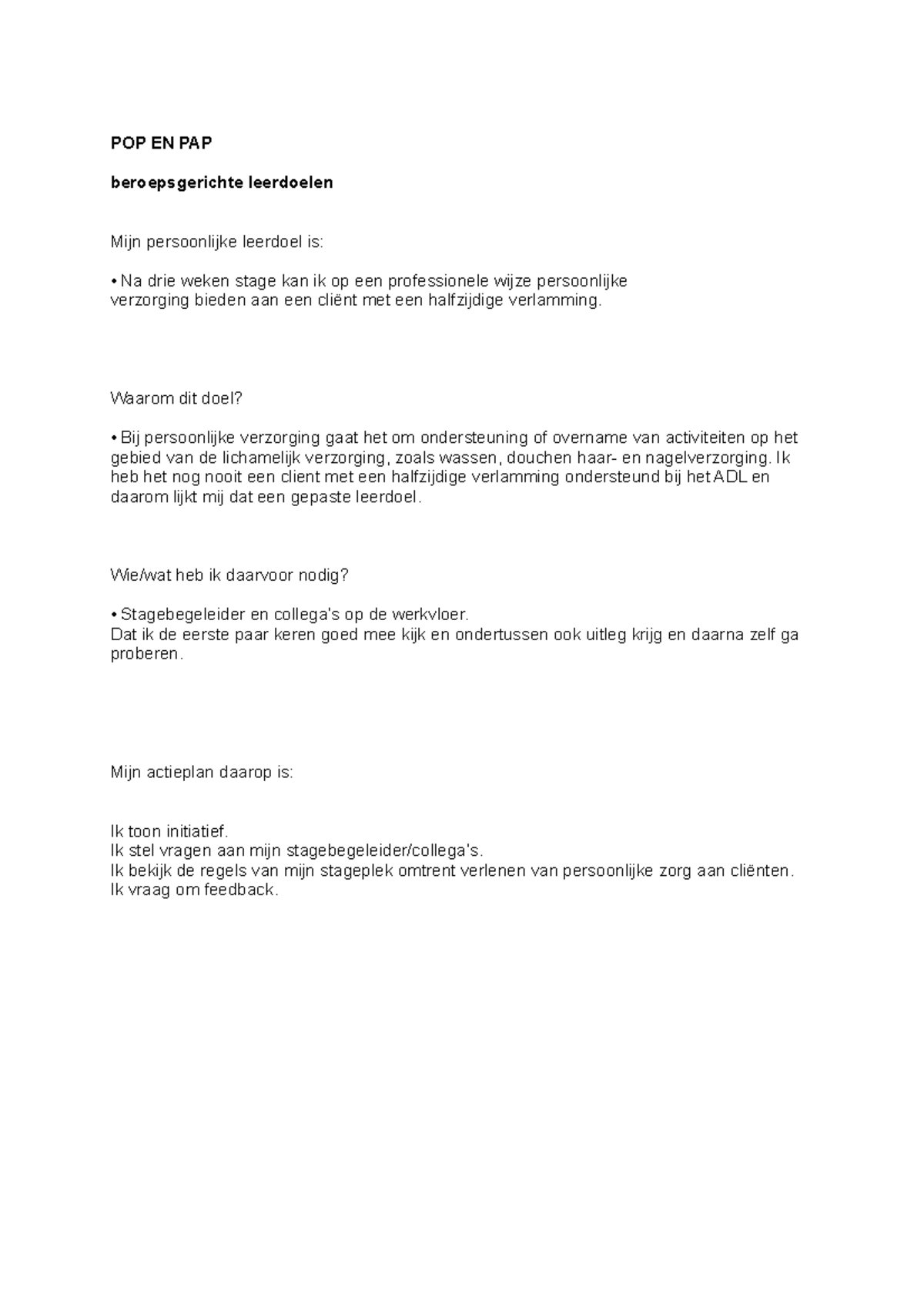 POP EN PAP - POP EN PAP beroepsgerichte leerdoelen Mijn persoonlijke ...