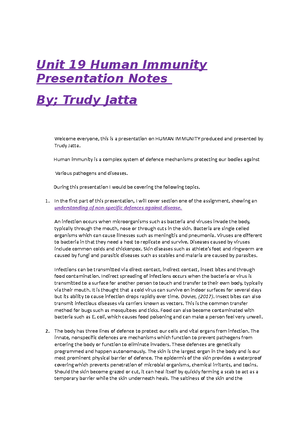 Unit 17- Laura Wyatt- Human Immunity Presentation notes - Unit 17 ...