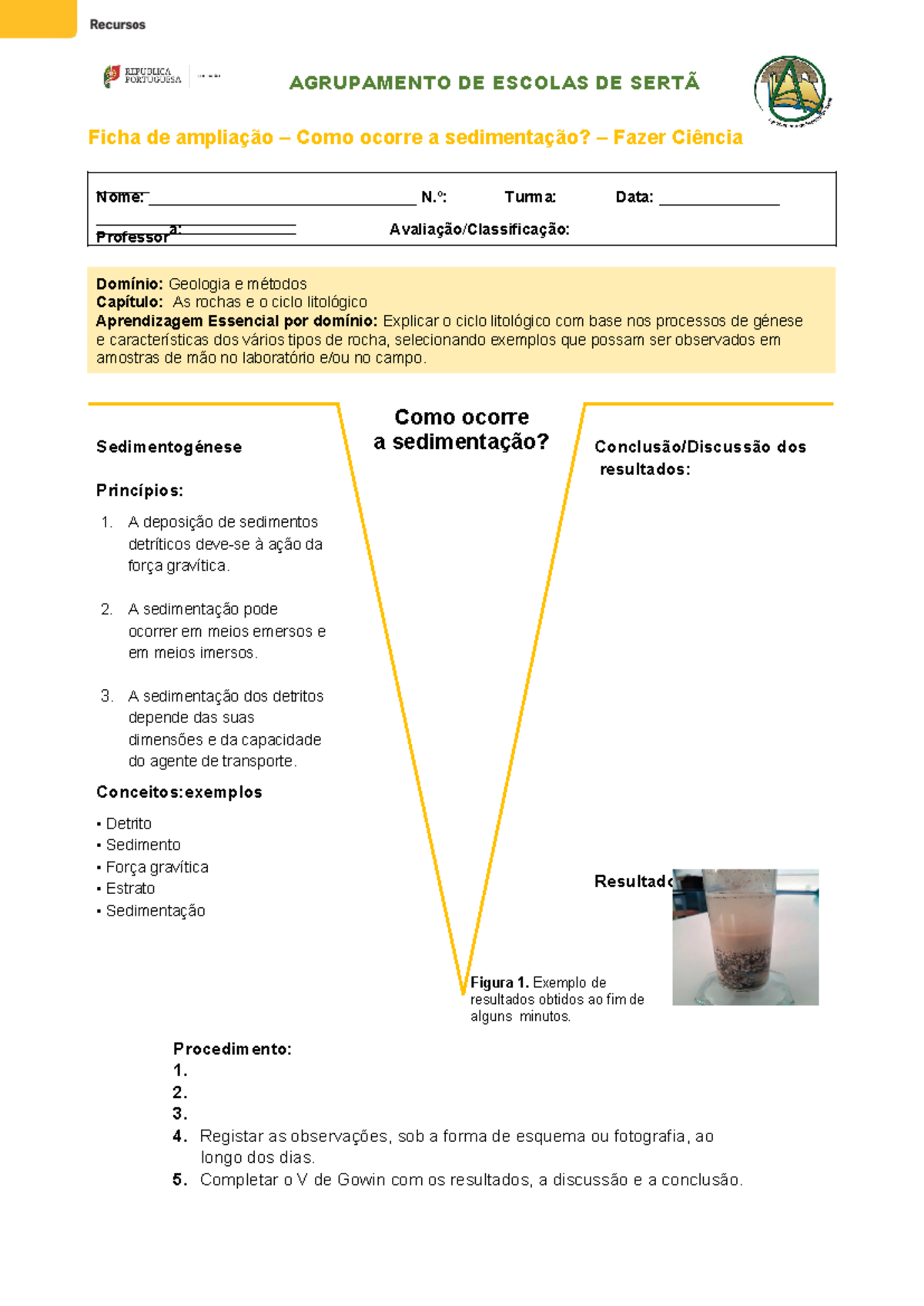 Ficha VGowin sedimentogénese - AGRUPAMENTO DE ESCOLAS DE SERTÃ Ficha de ...