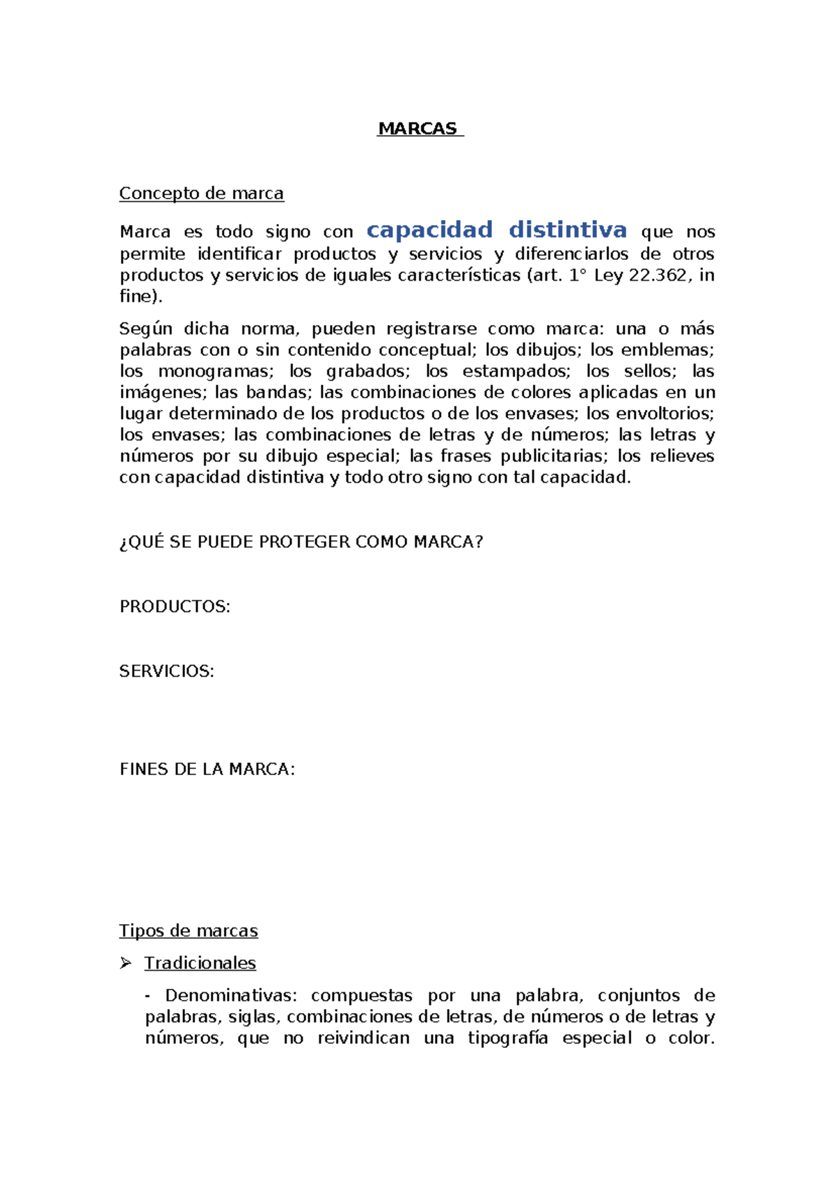 Resumen marcas - MARCAS Concepto de marca Marca es todo signo con ...