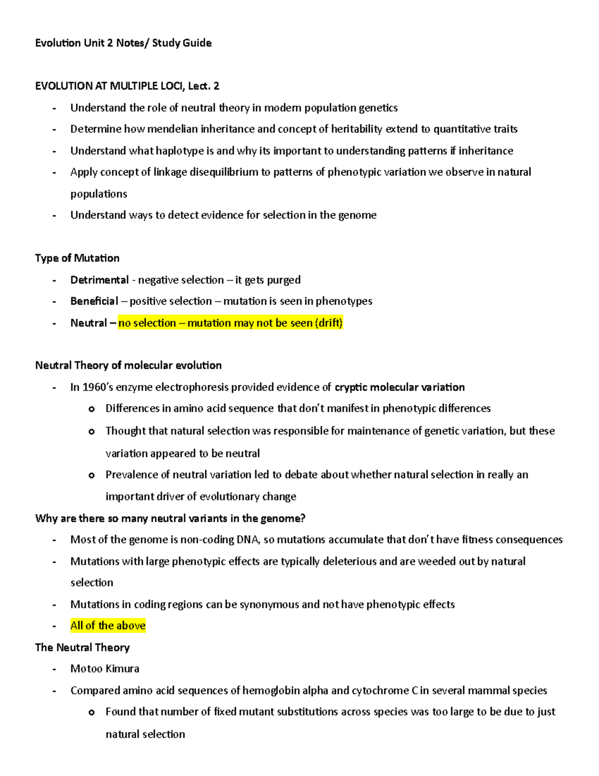 Evolution Unit 2 Notes Week 2 Study Guide - Evolution Unit 2 Notes ...