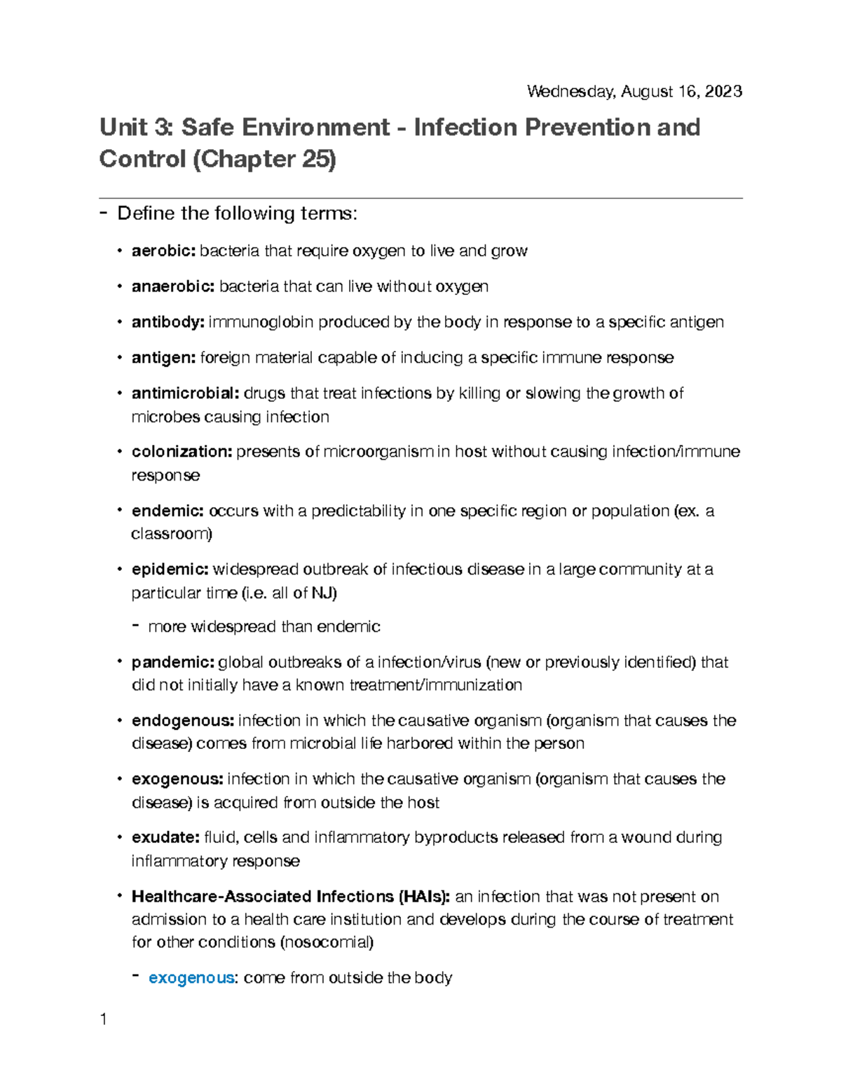 Unit 3-Safe Environment - Infection Prevention and Control - a ...