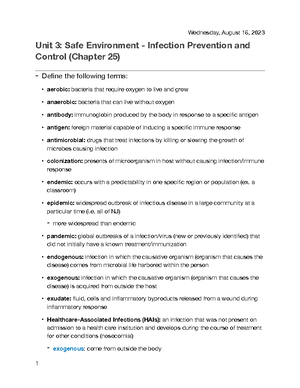 Unit 2 - Safe Environment, Environmental Hazards and Self Care ...