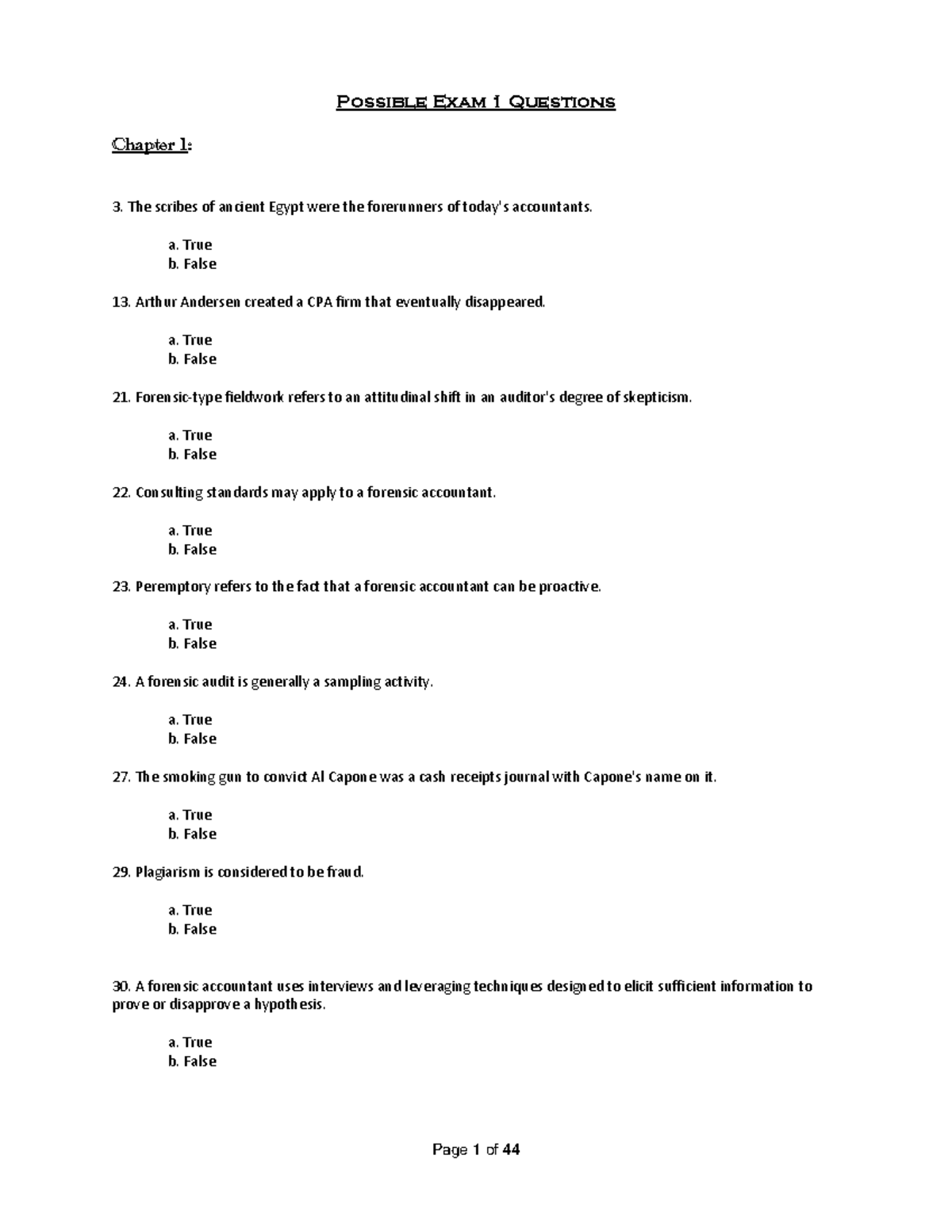 Possible Exam 1 Questions - Forensics (1) - Possible Exam 1 Questions ...