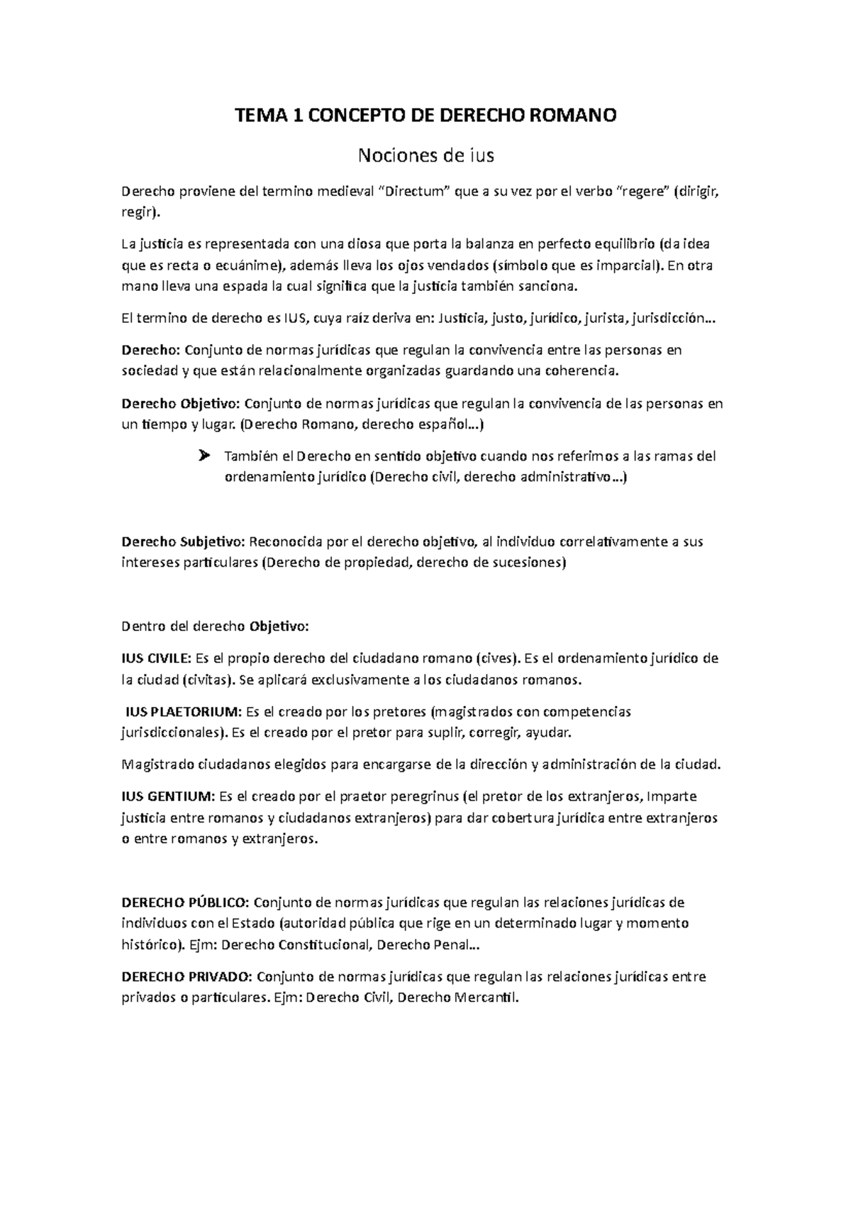 Tema 1 - Resumen Tema 1 - TEMA 1 CONCEPTO DE DERECHO ROMANO Nociones de ...
