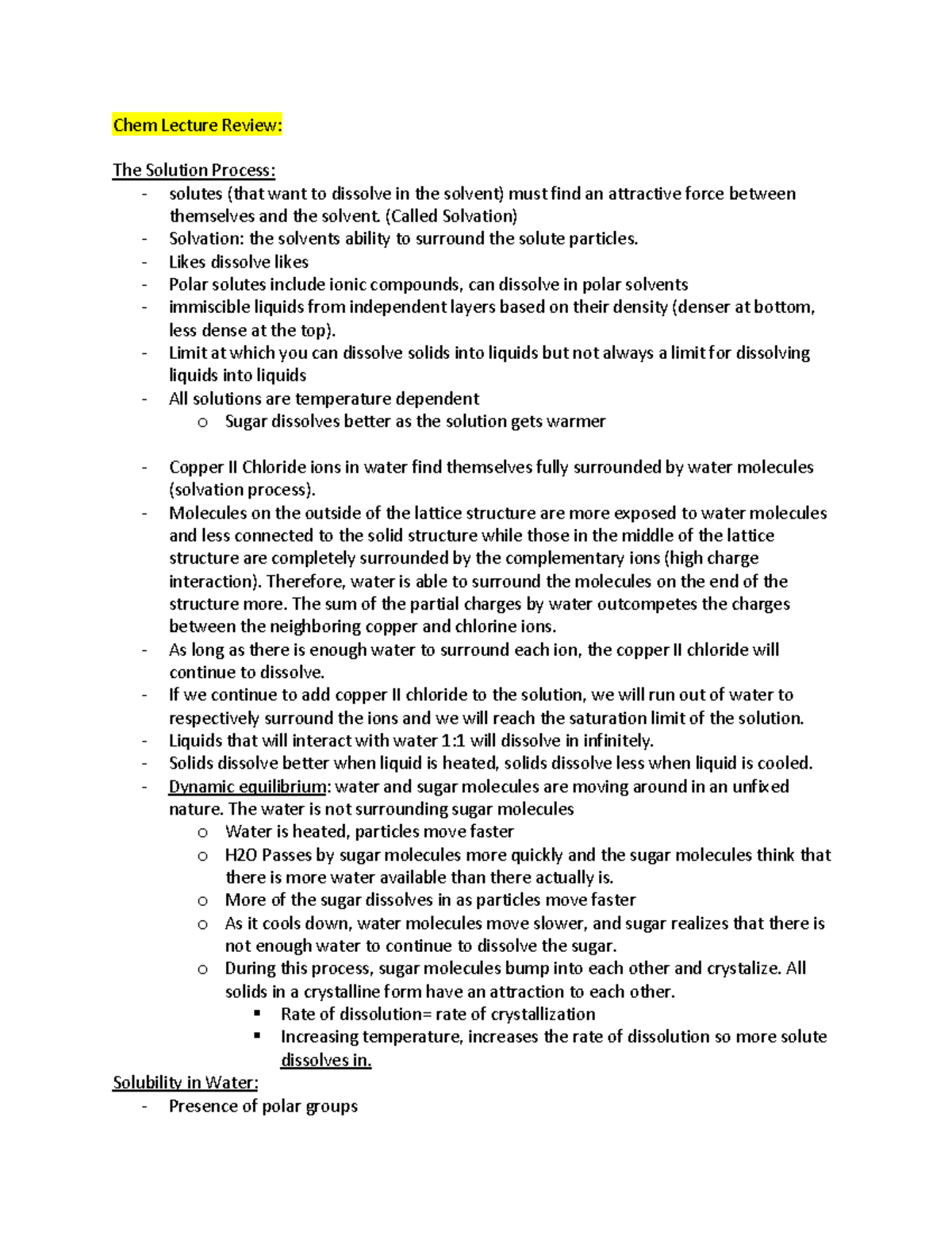 Chem Lecture Review Exam 1/2 - Chem Lecture Review: The Solution ...