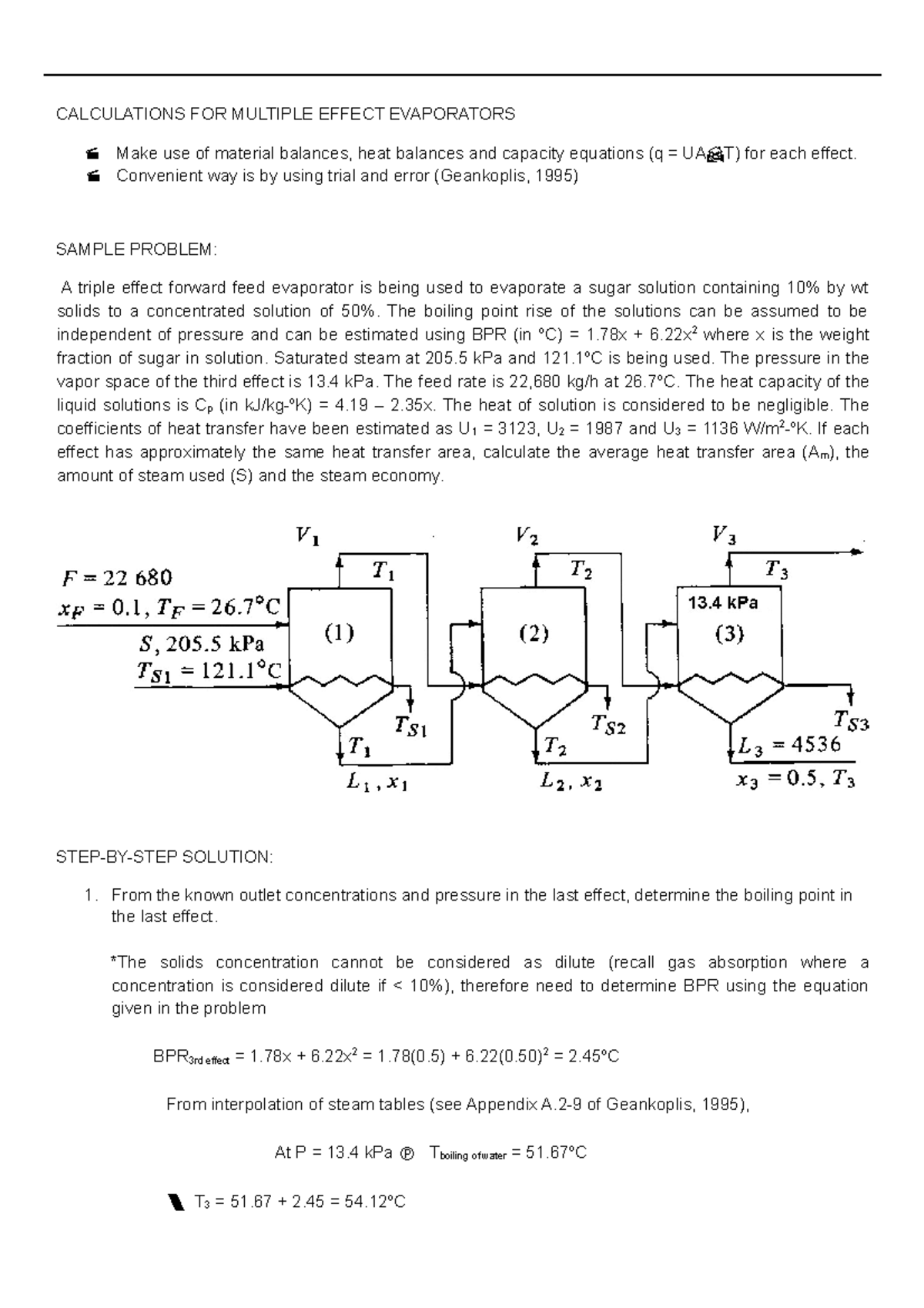 Ch E 153 Handout 9c - Lecture Notes - CALCULATIONS FOR MULTIPLE EFFECT ...