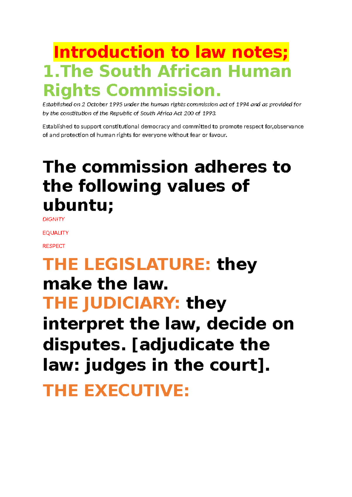 Introduction to law notes - Established on 2 October 1995 under the ...