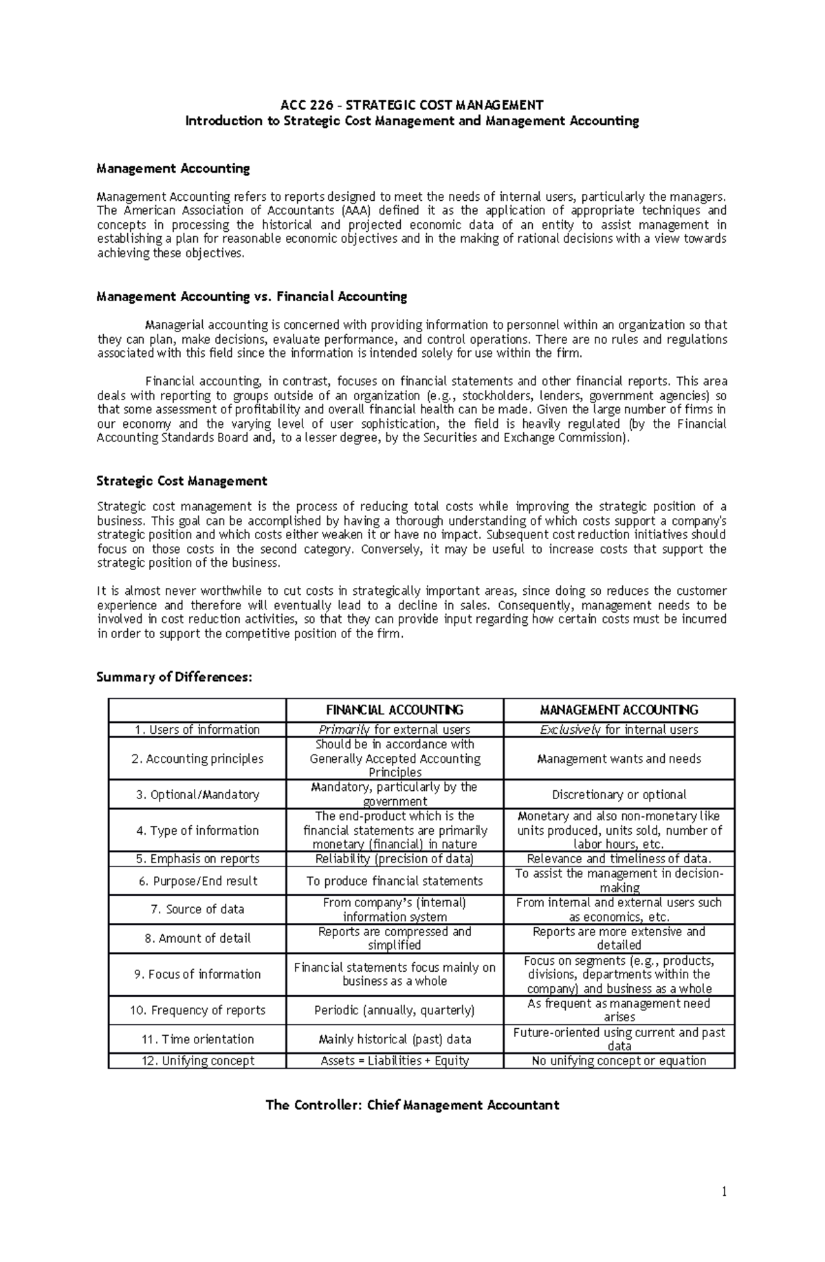 SCM 1 (2022) - Chapter 1 - Intro to SCM - ACC 226 – STRATEGIC COST ...