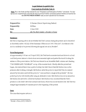 LEGAL104- Moot Written Submission - Mooting A moot is a mock court in ...