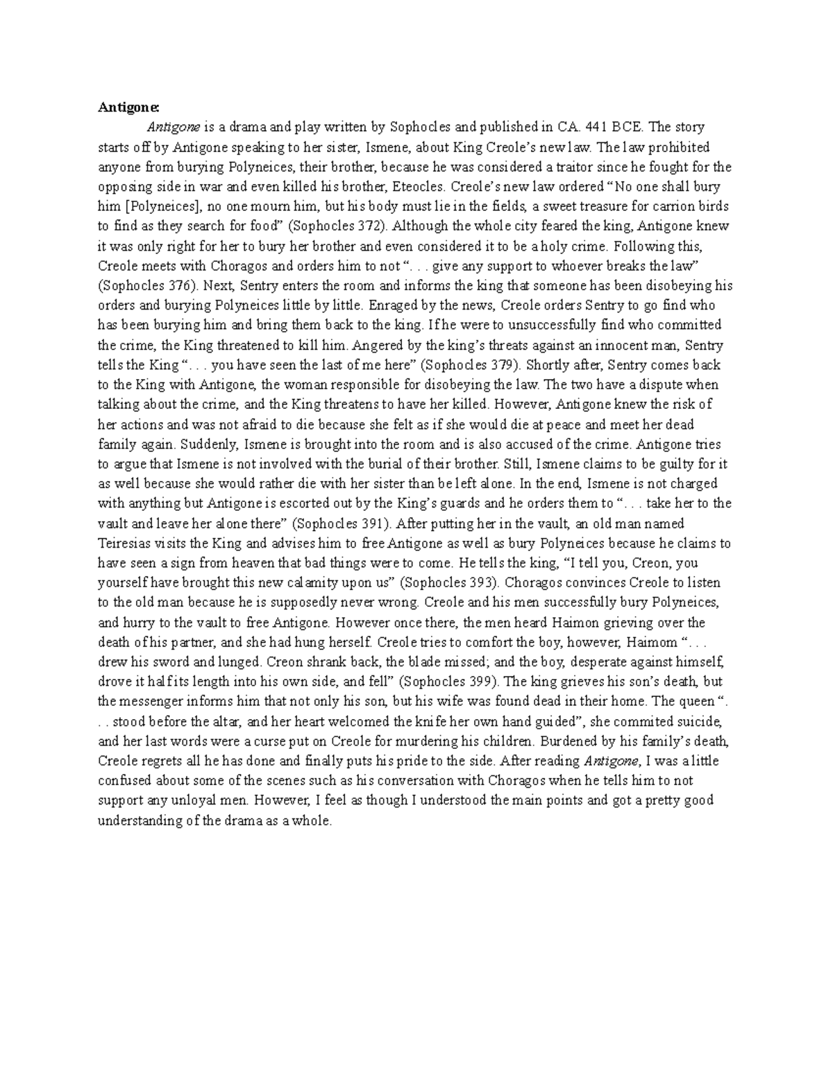 Daily Journal #7 - Antigone - Antigone: Antigone is a drama and play ...